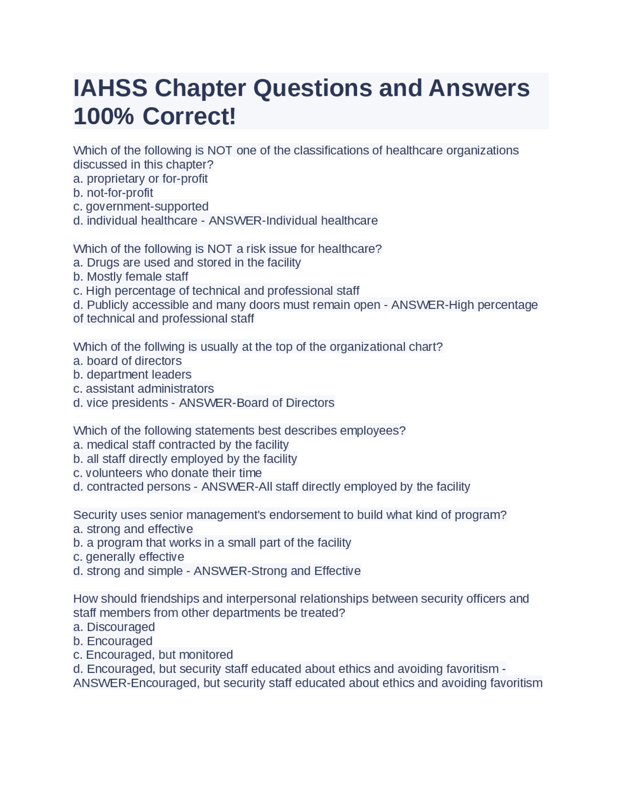 IAHSS Chapter Questions and Answers 100% Correct! | Exams Biology | Docsity