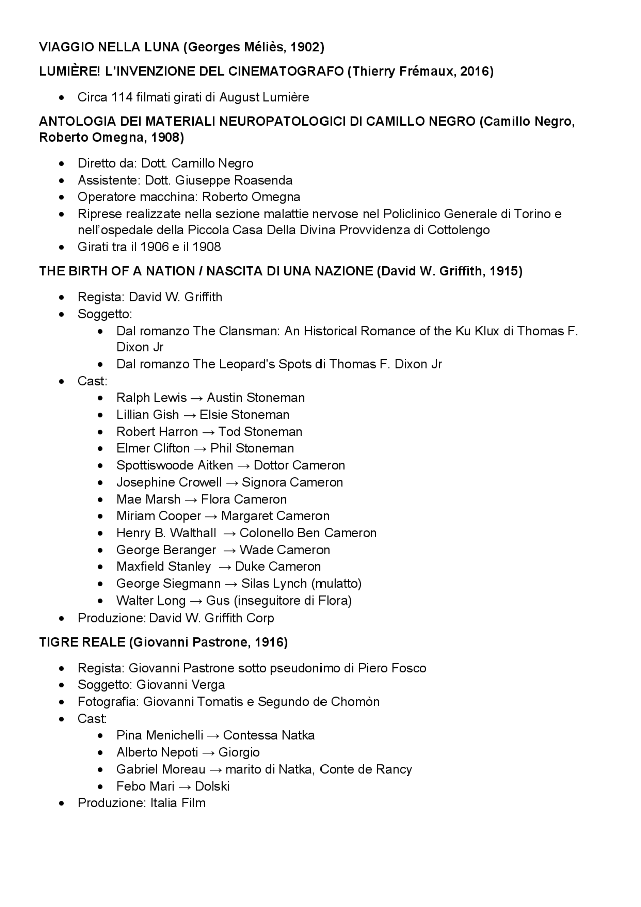 Schede film per esame di Caratteri del cinema muto | Schemi e mappe ...