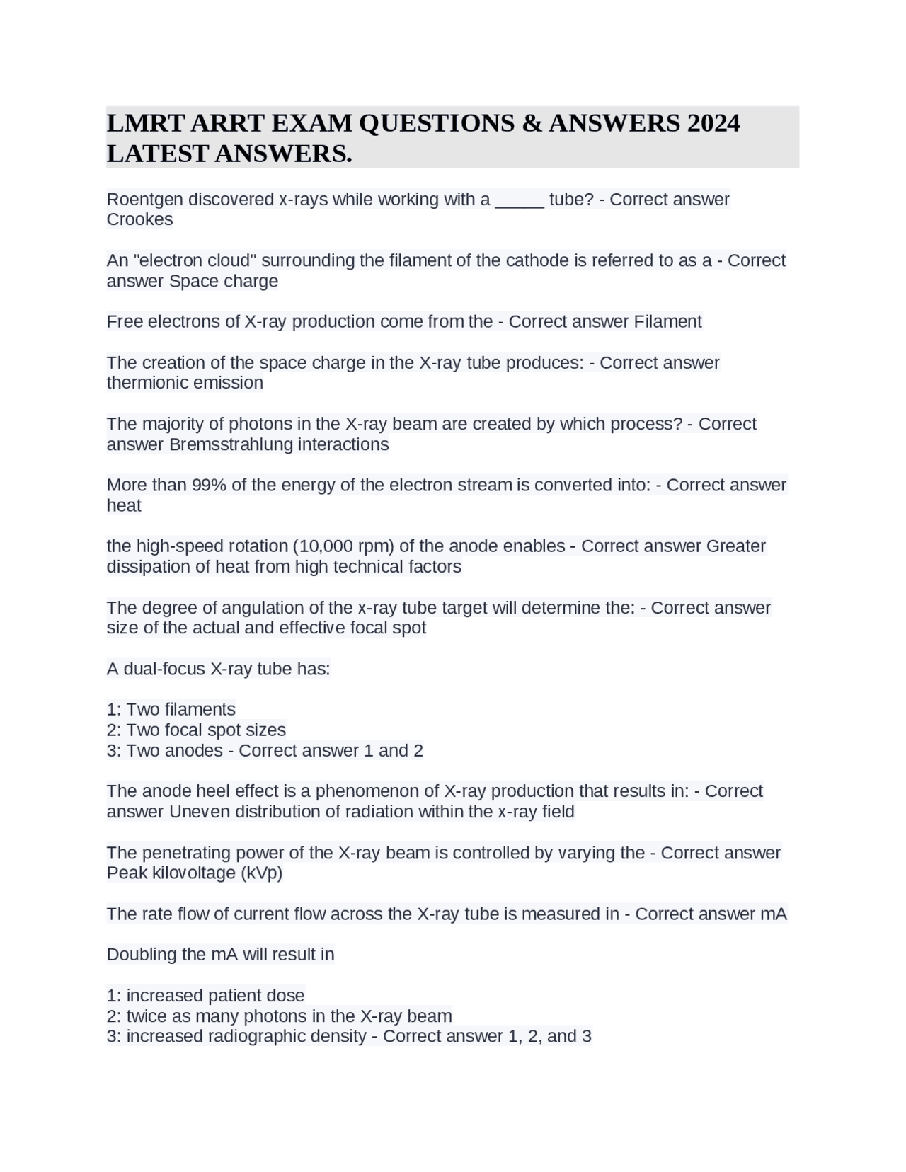 LMRT ARRT EXAM QUESTIONS & ANSWERS 2024 LATEST ANSWERS. | Exams Health ...