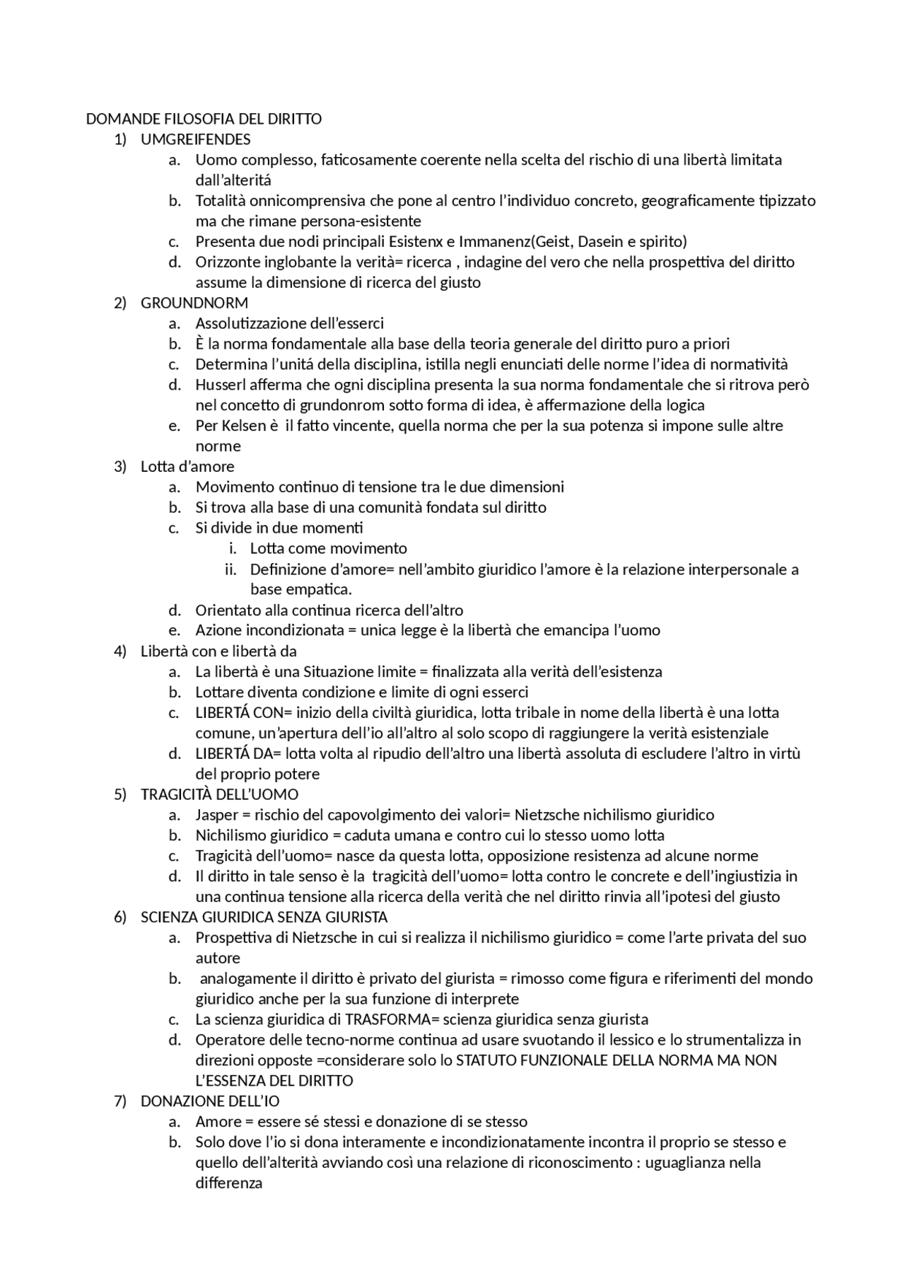 domande con risposte a punti esame | Prove d'esame di Filosofia del Diritto | Docsity