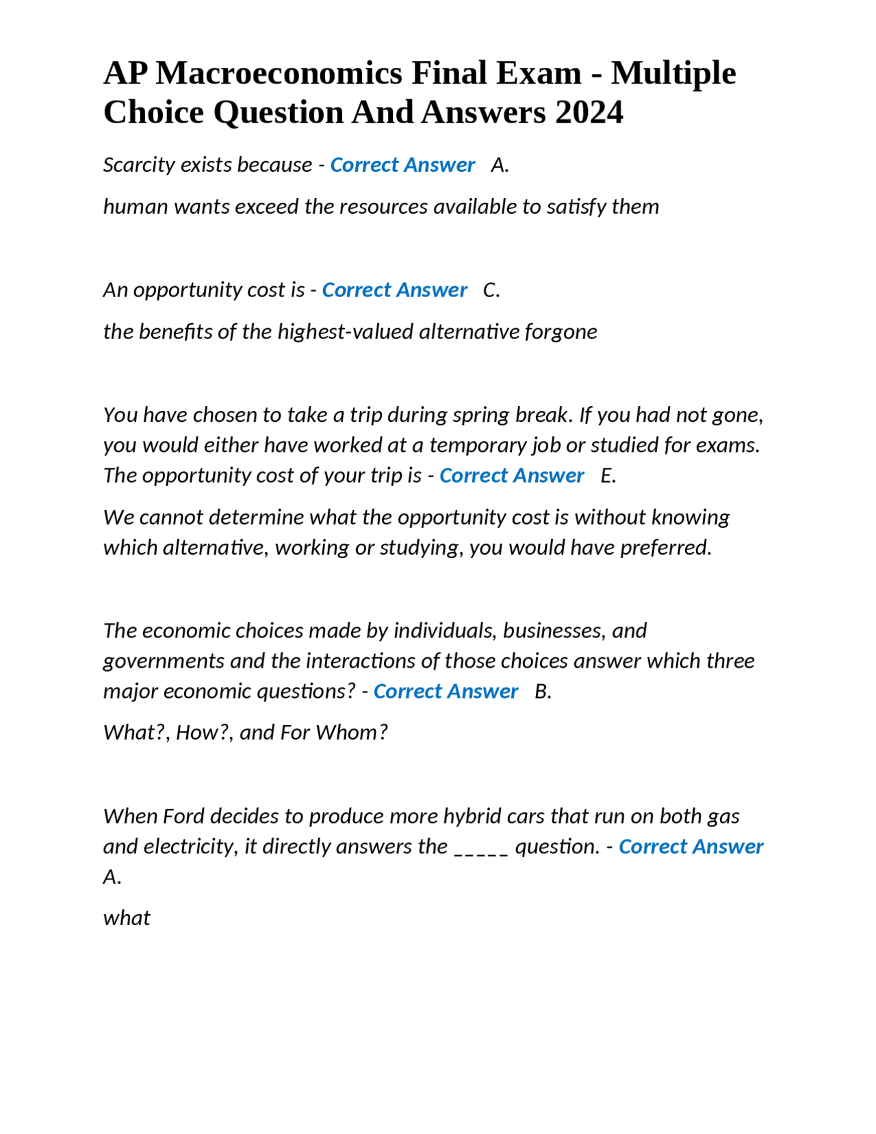 AP Macroeconomics Final Exam - Multiple Choice Questions and Answers ...