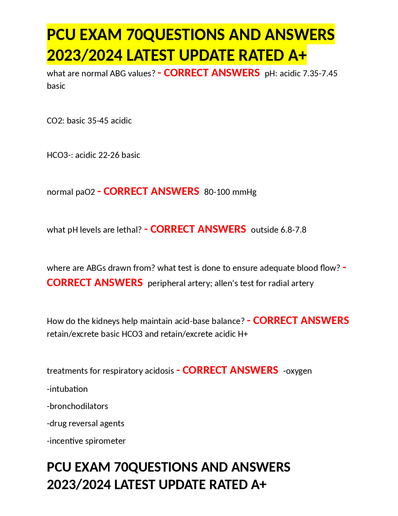 PCU EXAM 70QUESTIONS AND ANSWERS 2023/2024 LATEST UPDATE RATED A+ ...