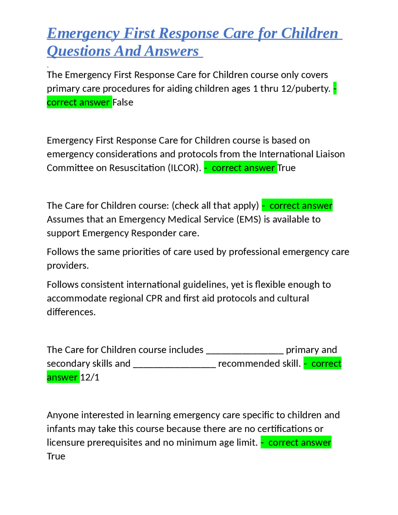 Emergency First Response Care for Children: Course Overview and FAQs ...