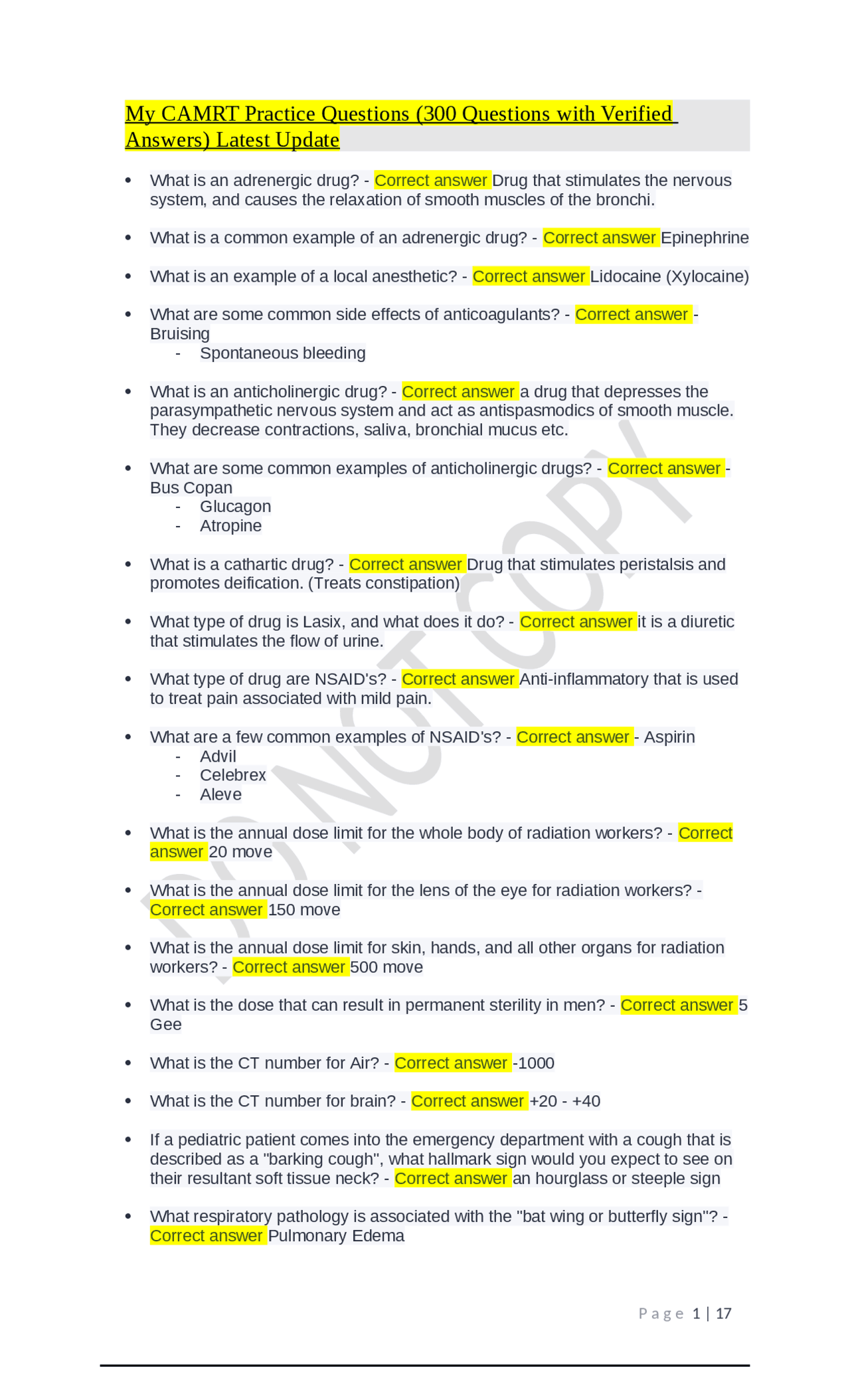 My CAMRT Practice Questions (300 Questions with Verified Answers ...