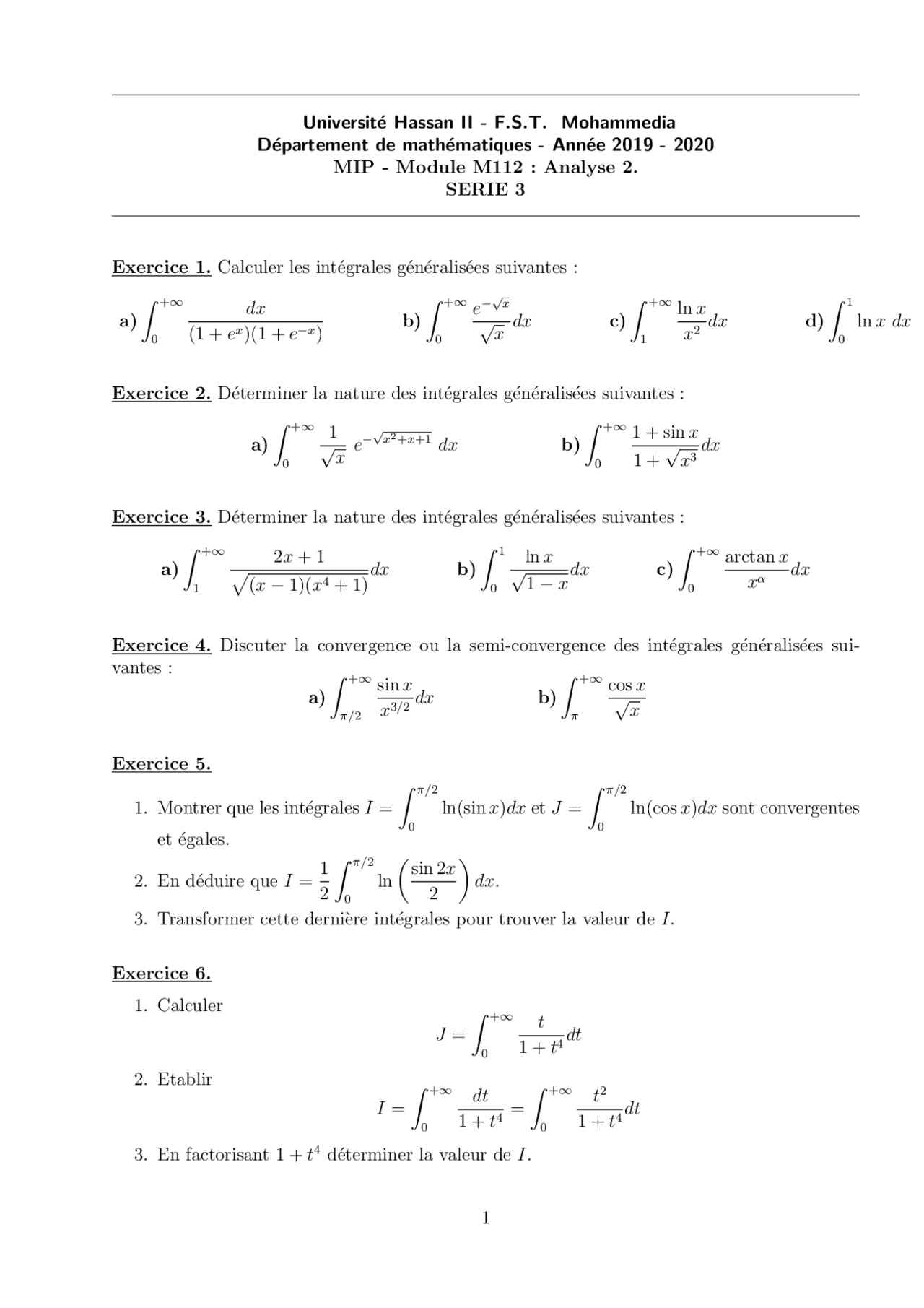 Td du module Analyse 2 avec solution | Exercises Mathematical Analysis ...