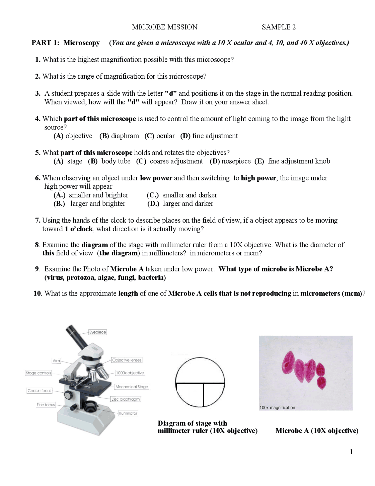 Microbe Mission Exam and Answer Key | Exams Environmental science | Docsity