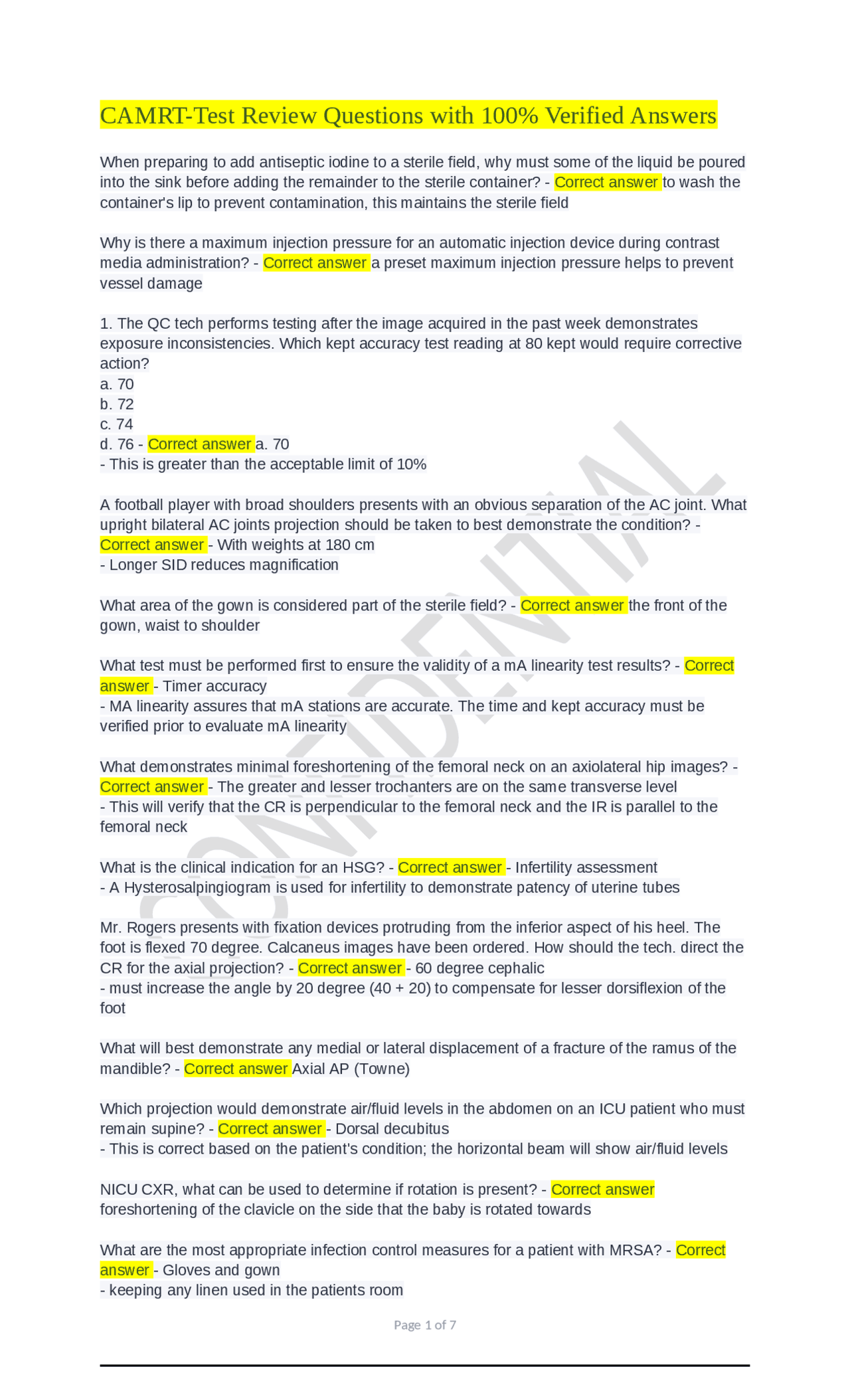 CAMRT-Test Review Questions with 100% Verified Answers | Exams ...