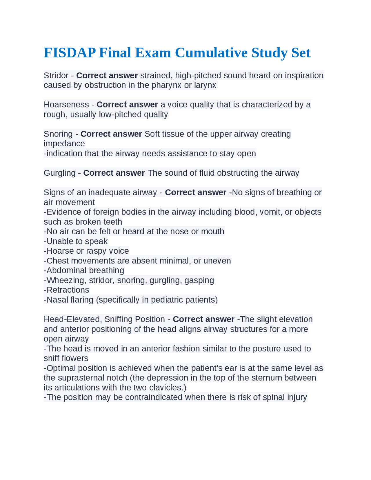 FISDAP Exam: Airway Obstructions and Respiratory Failure Signs and ...