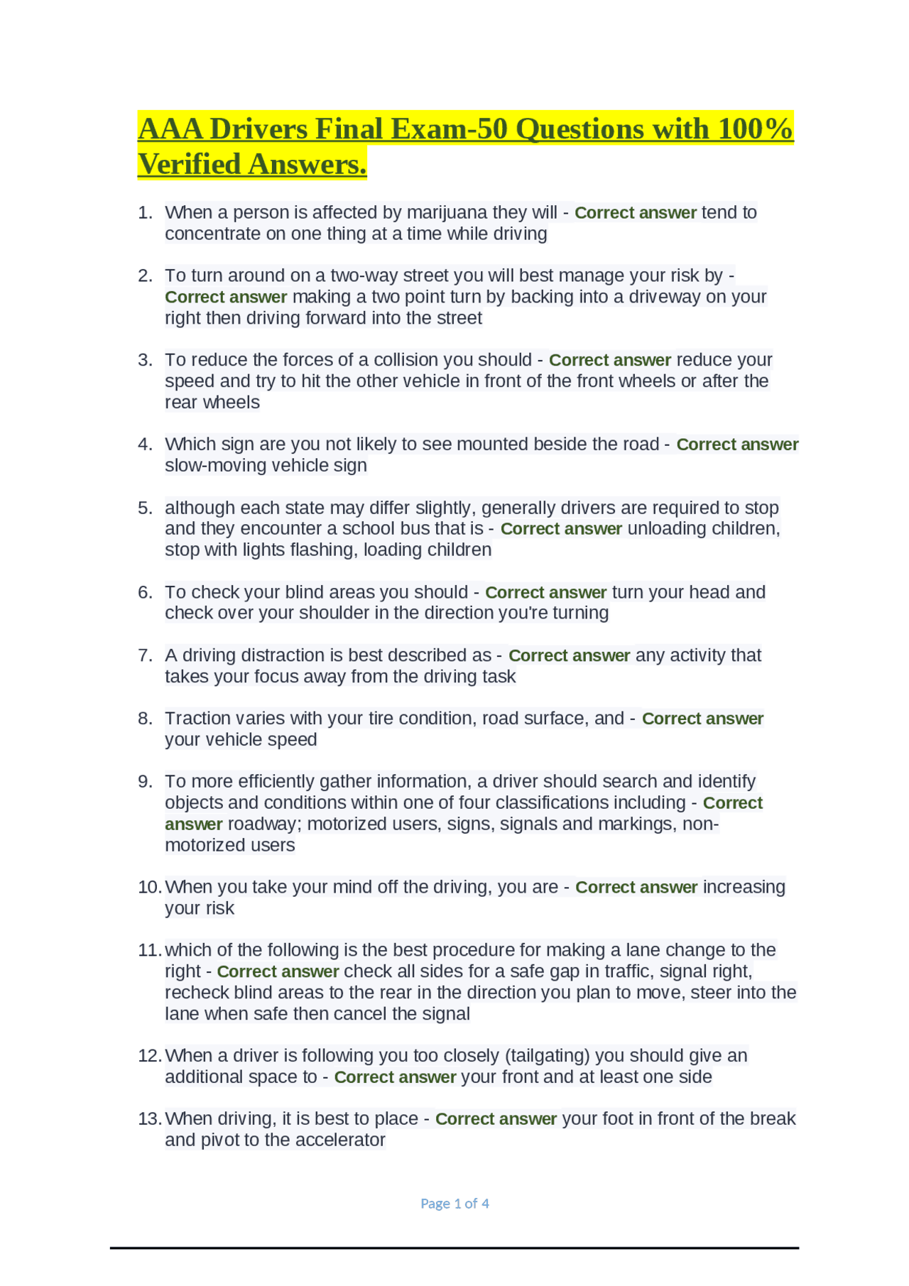 AAA Drivers Exam: 50 Questions with Answers for Safe Driving | Exams ...