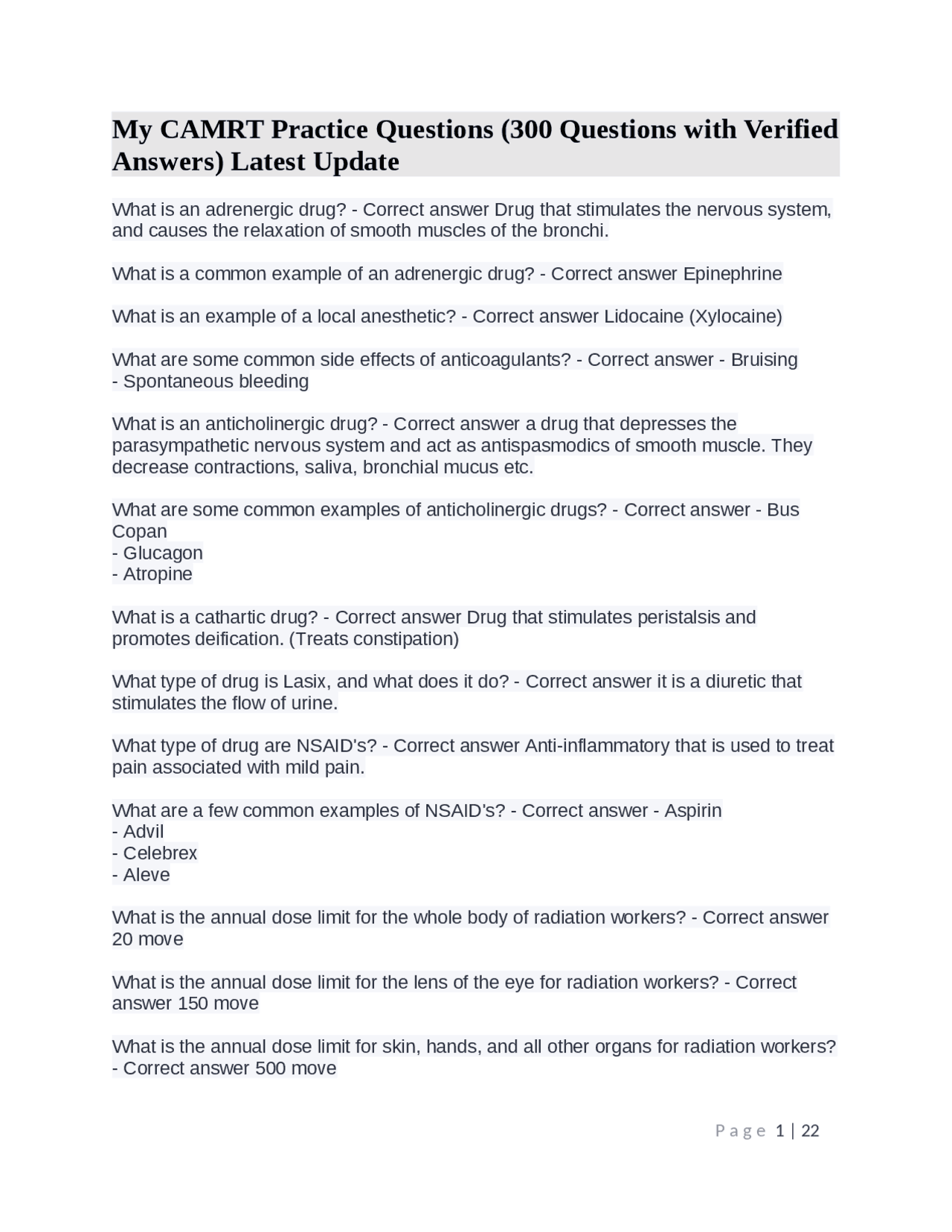 My CAMRT Practice Questions (300 Questions with Verified Answers ...