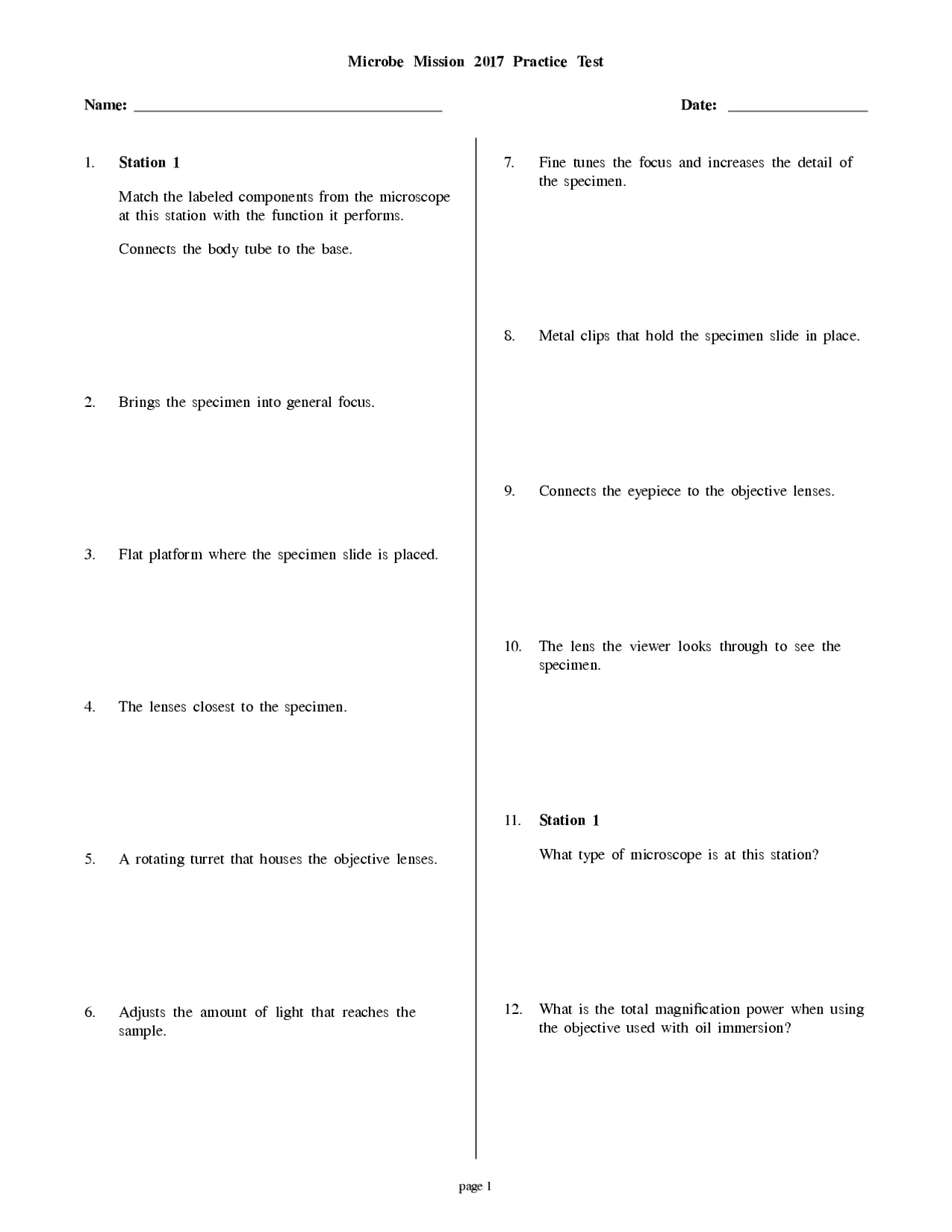 MICROBE MISSION EXAM & ANSWER KEY | Exams Environmental science | Docsity