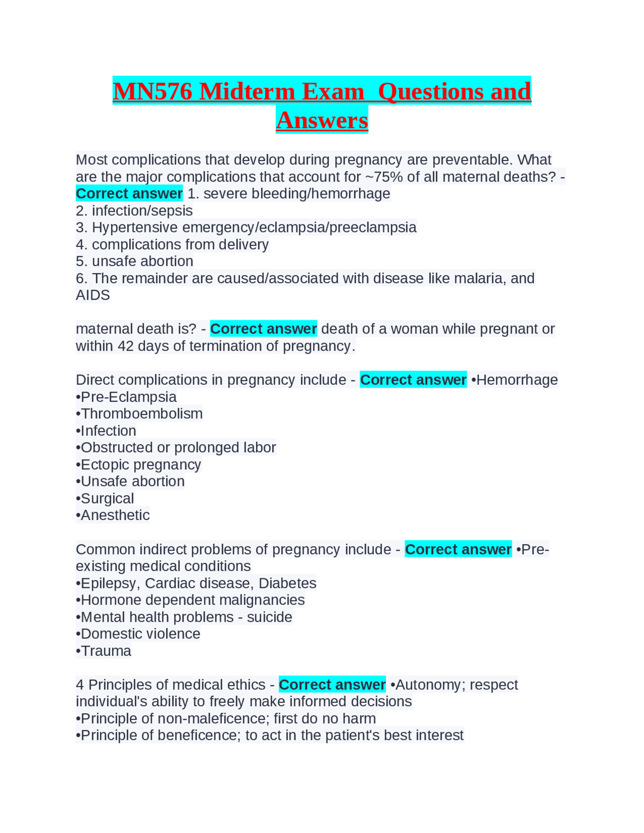 MN576 Midterm Exam Questions and Answers | Exams Nursing | Docsity