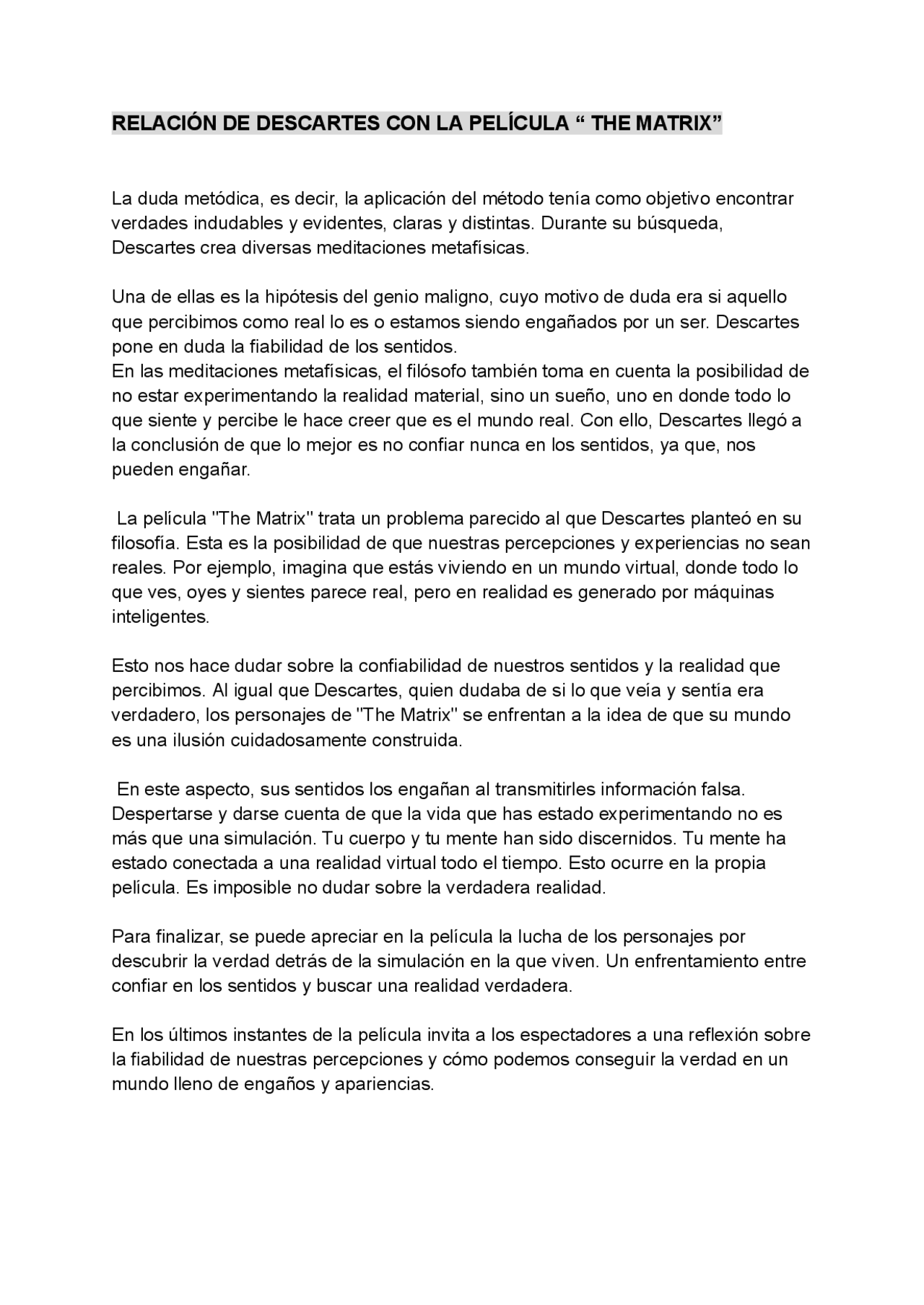 relación de descartes con la película "matrix" | Ejercicios de Historia ...