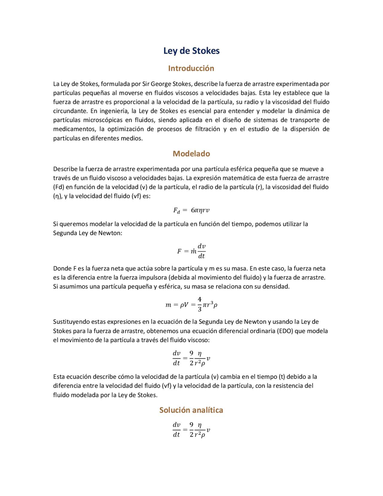 Ley de Stokes aplicada | Ejercicios de Ingeniería de Transportes | Docsity