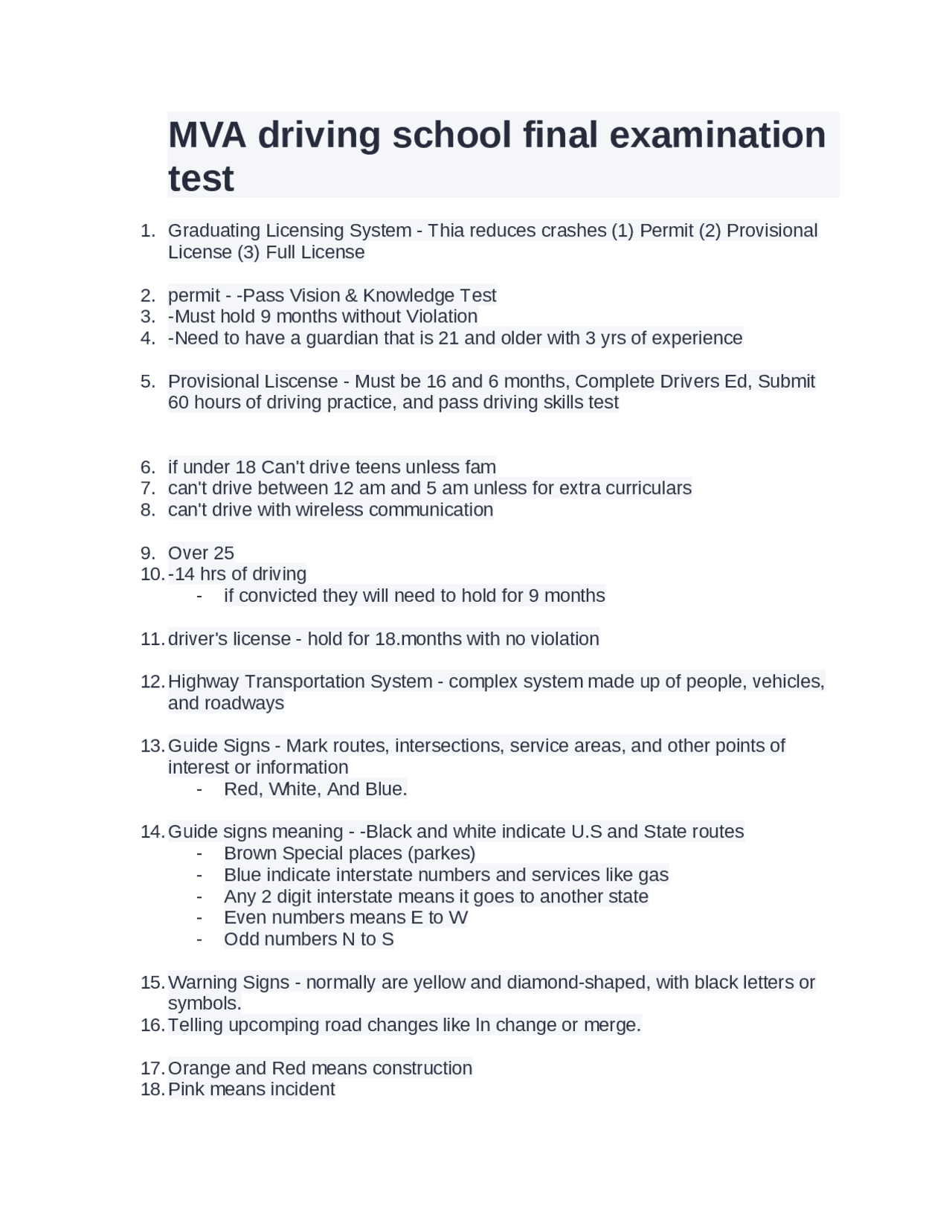 MVA driving school final examination test | Exams Transportation ...