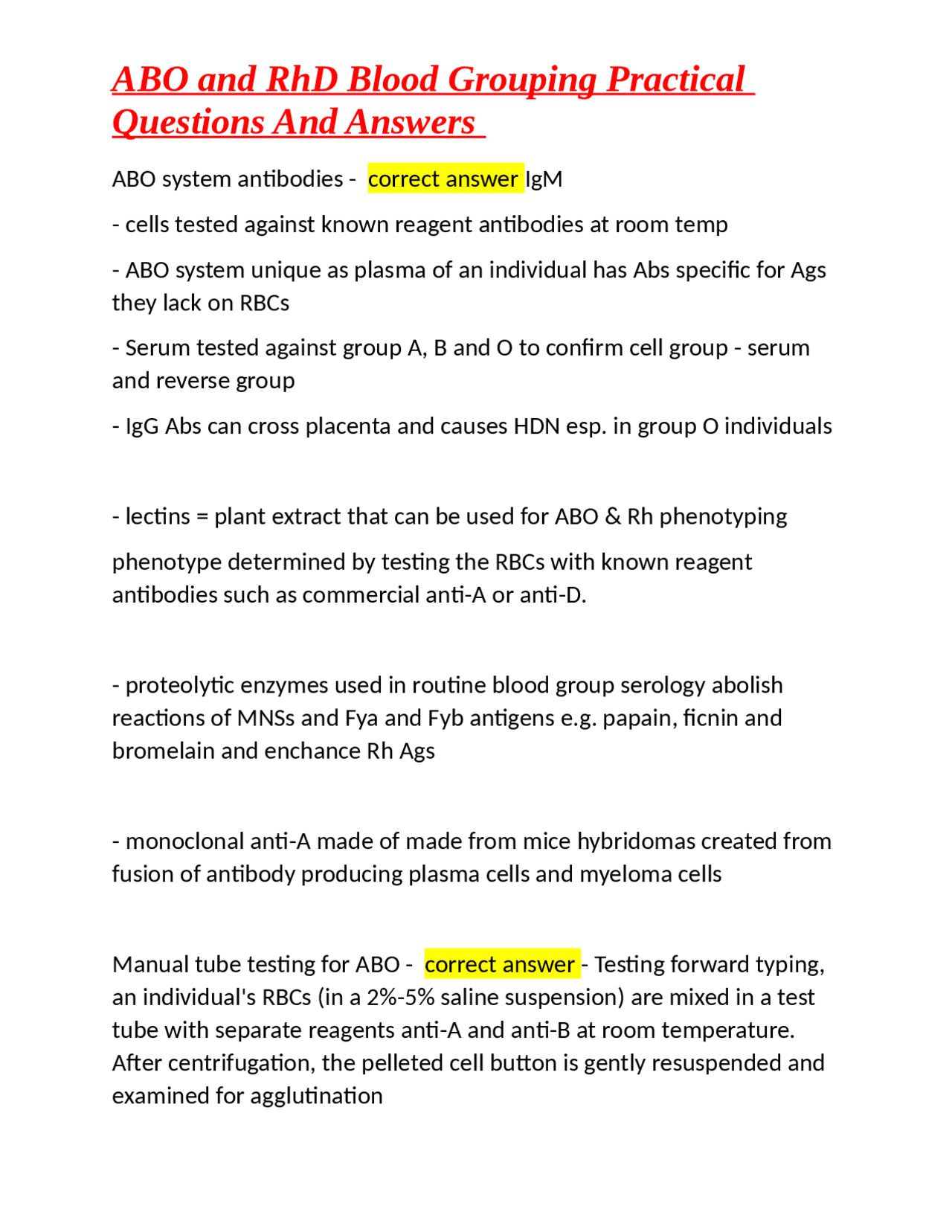 ABO and RhD Blood Grouping: Practical Questions and Answers | Exams ...
