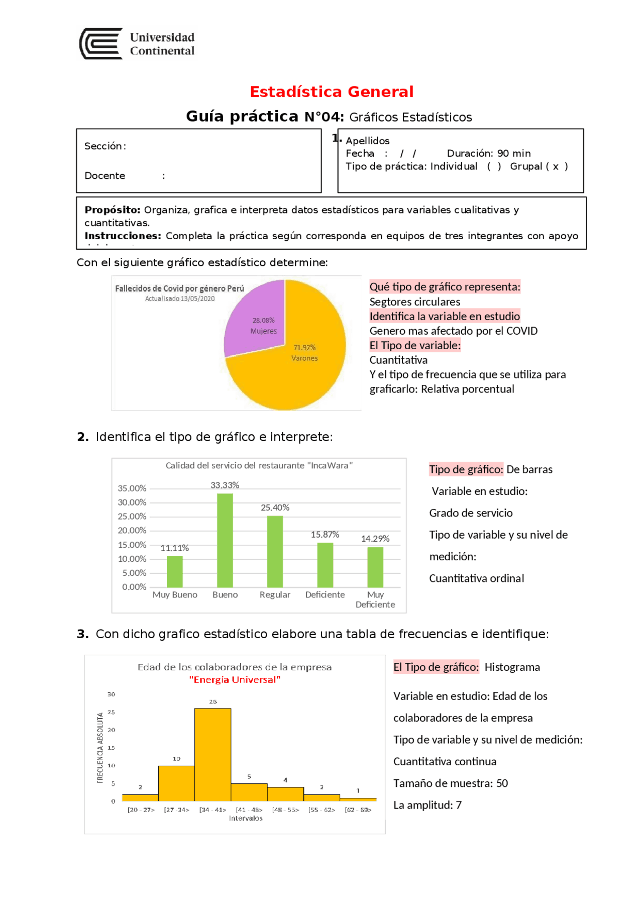 Guía práctica N°04: Gráficos Estadísticos | Ejercicios de Estadística | Docsity