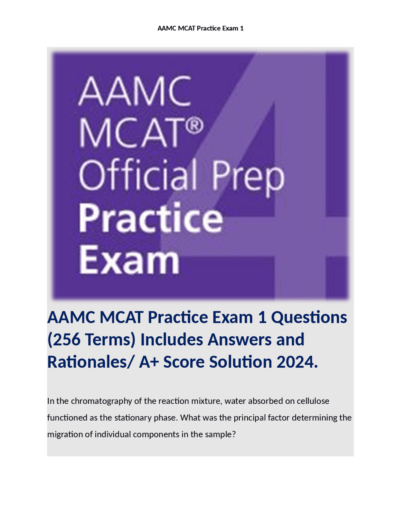 MCAT Practice Exam: Chemistry and Biology Questions | Exams Nursing | Docsity