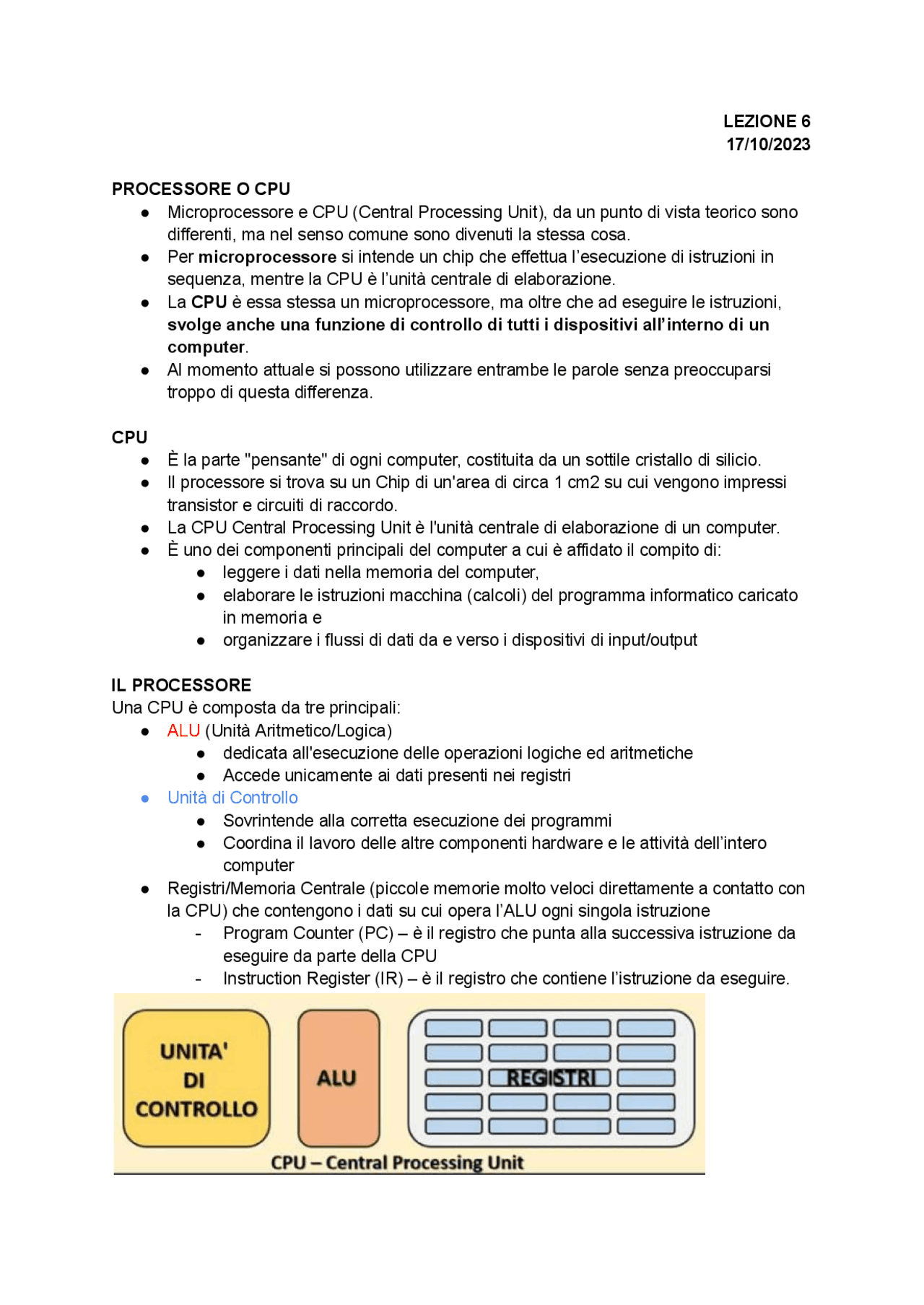 SPIEGAZIONE DEL PROCESSORE O CPU | Slide di Informatica | Docsity