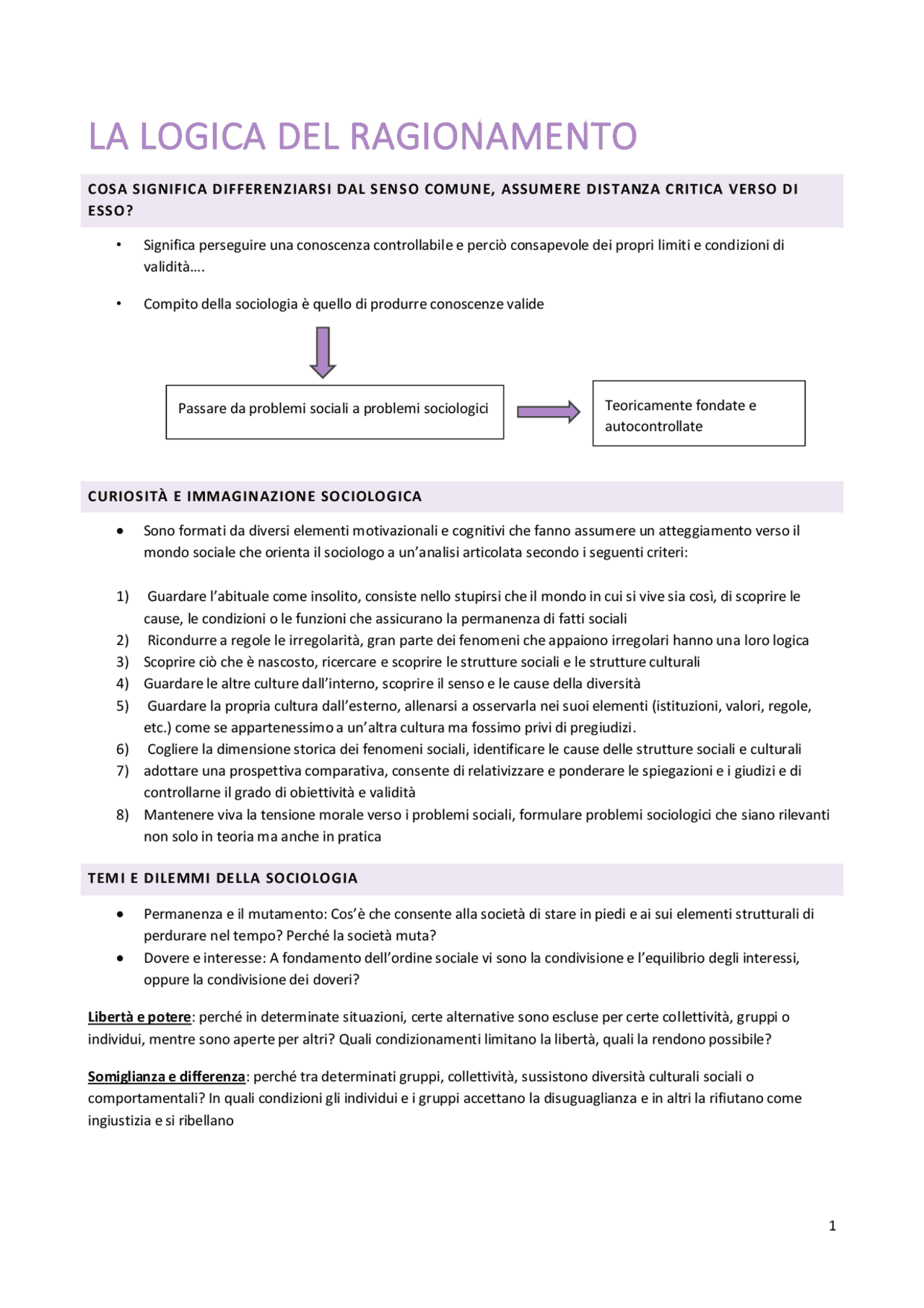 la logica del ragionamento | Slide di Sociologia Politica | Docsity