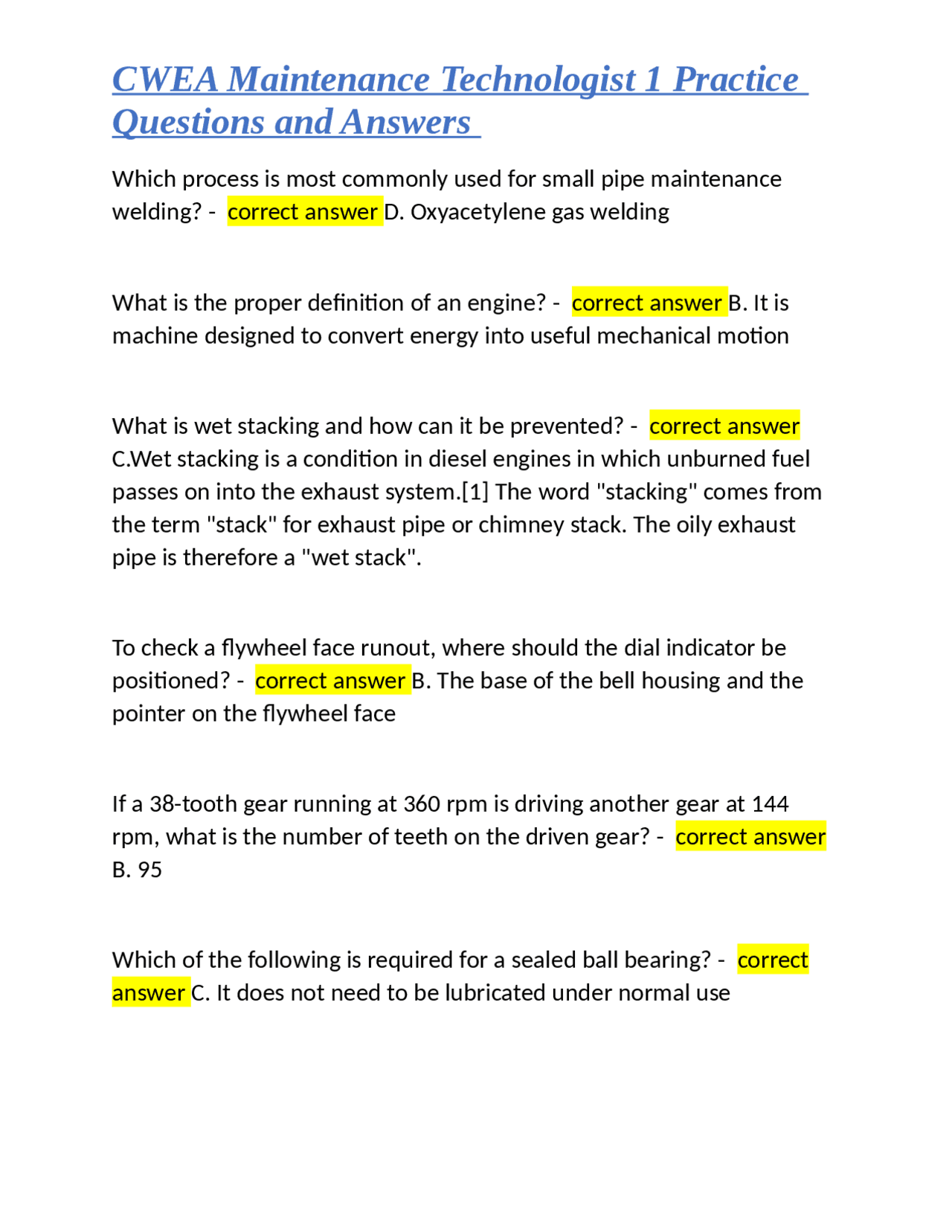 CWEA Maintenance Technologist 1 Practice Questions and Answers | Exams ...
