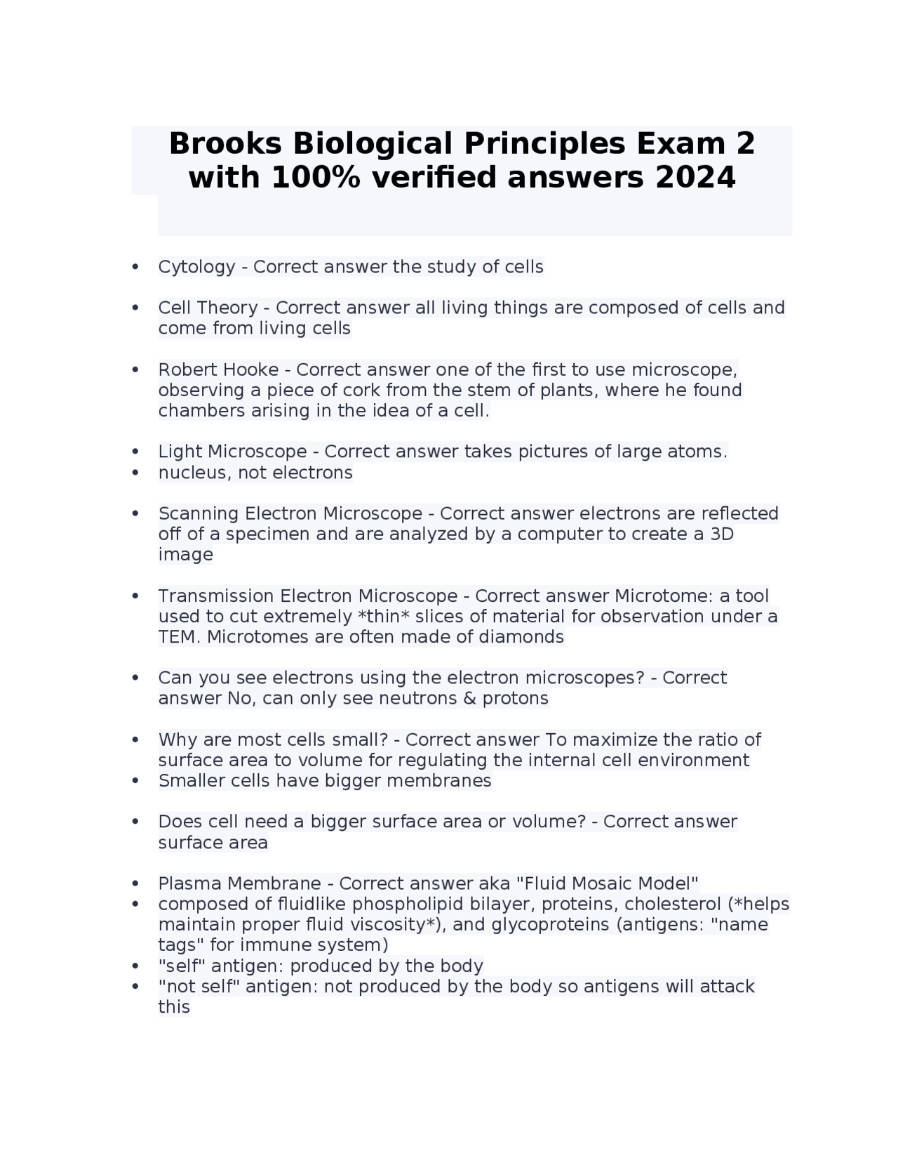 Brooks Biological Principles Exam 2 with 100% verified answers 2024 ...