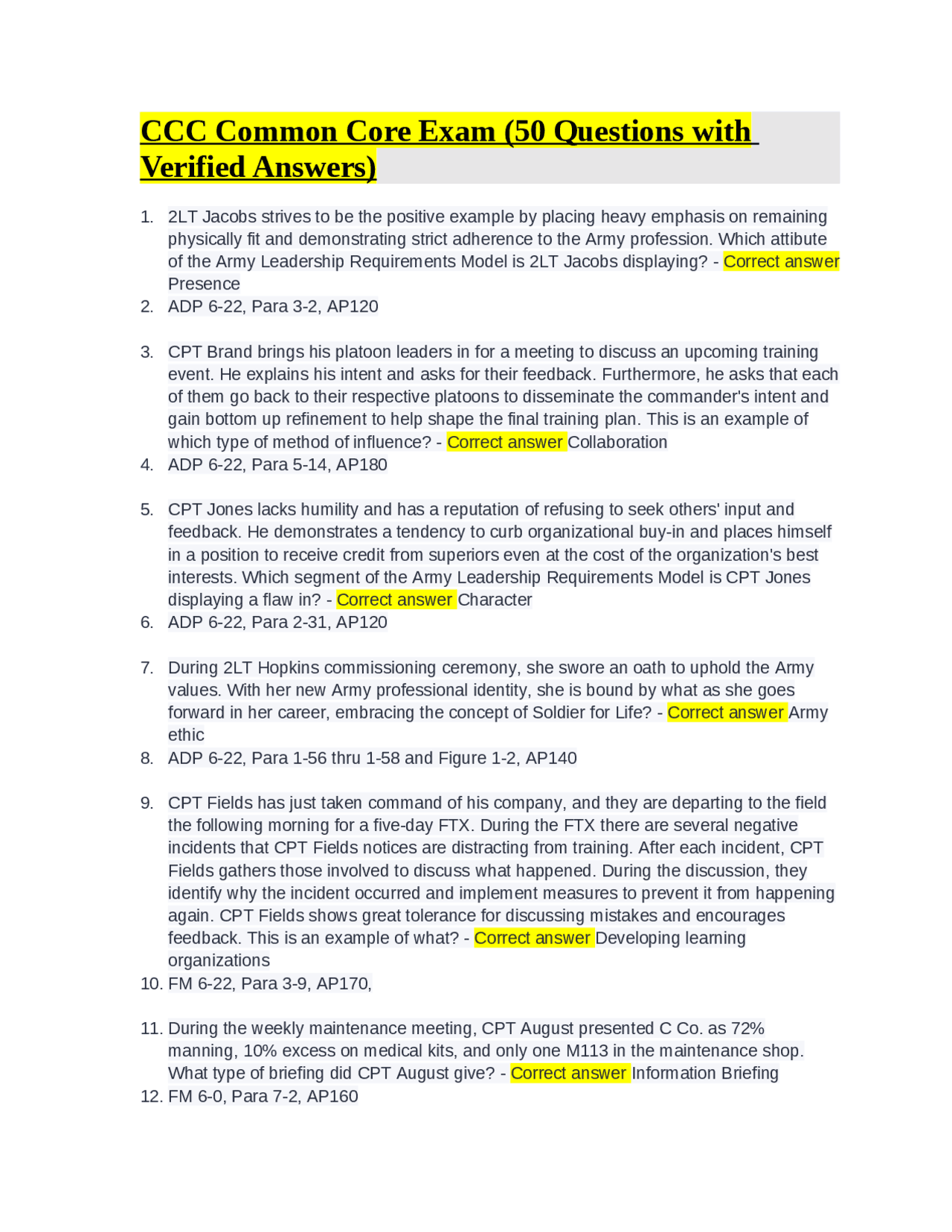 CCC Common Core Exam (50 Questions with Verified Answers) | Exams ...