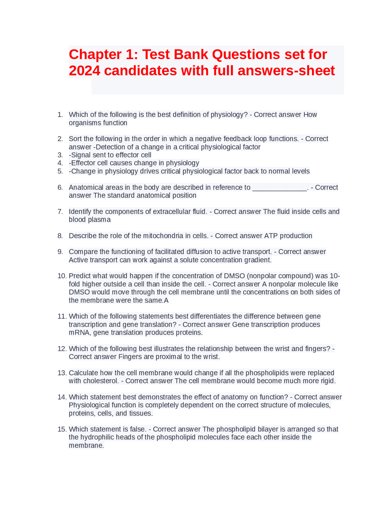 Chapter 1: Test Bank Questions set for 2024 candidates with full ...