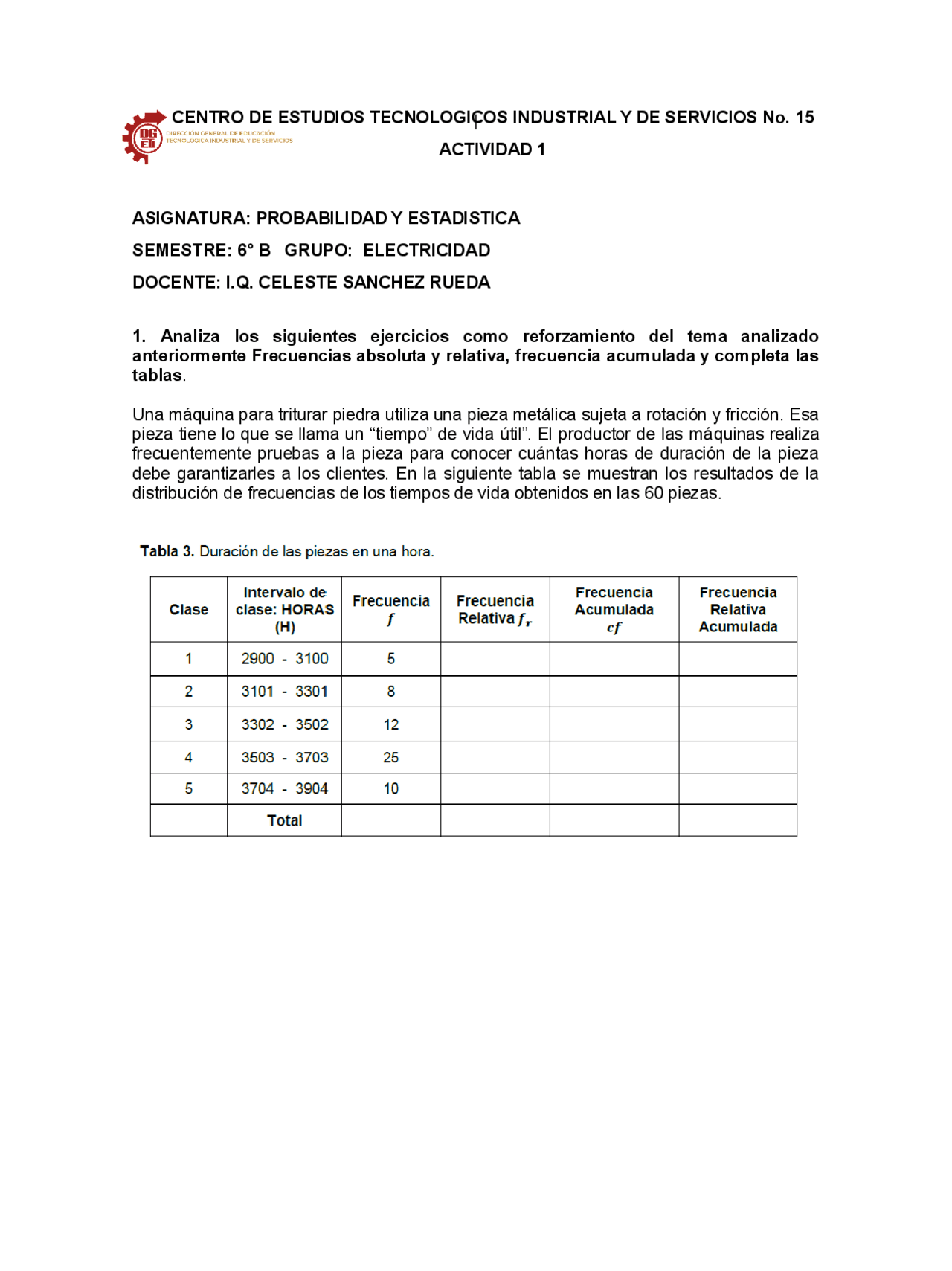 Probabilidad y estadisticas actividades | Ejercicios de Matemáticas | Docsity