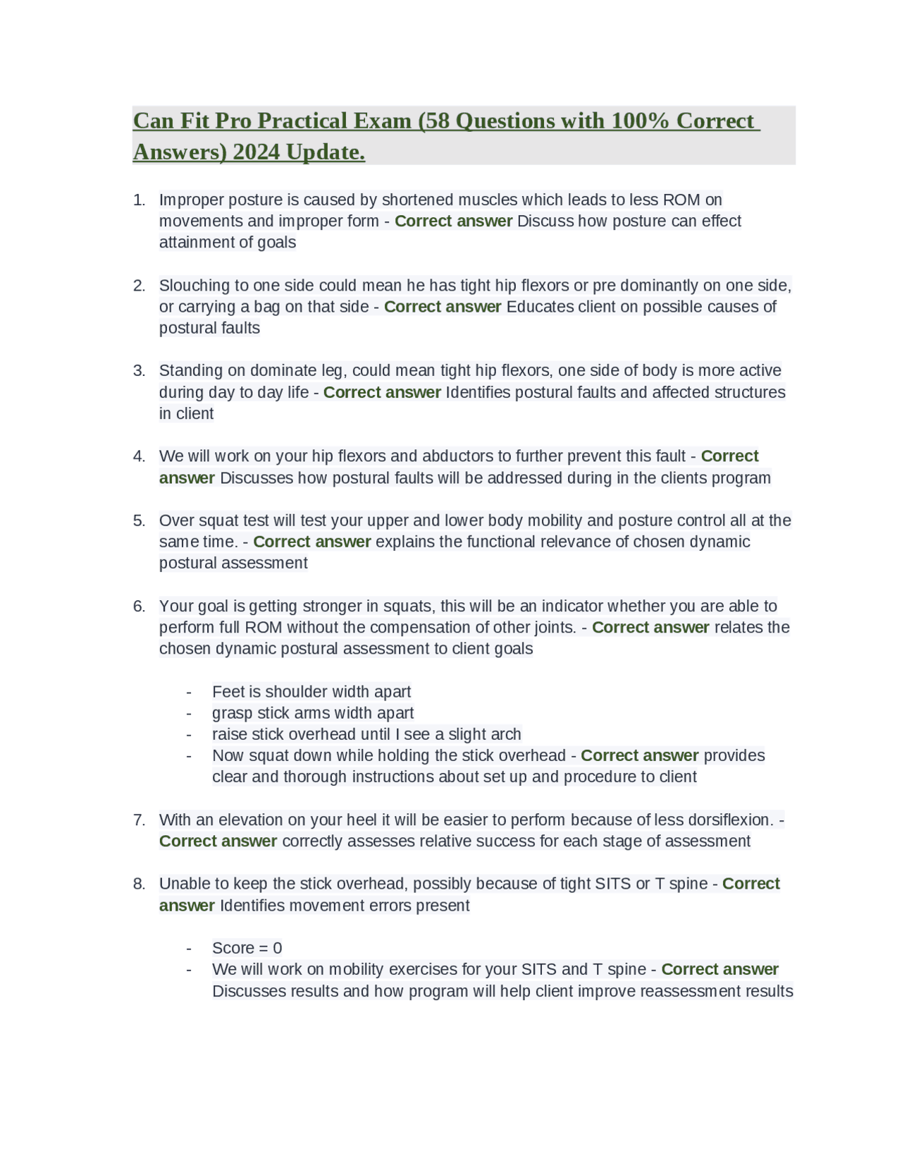 Can Fit Pro Practical Exam (58 Questions with 100% Correct Answers ...