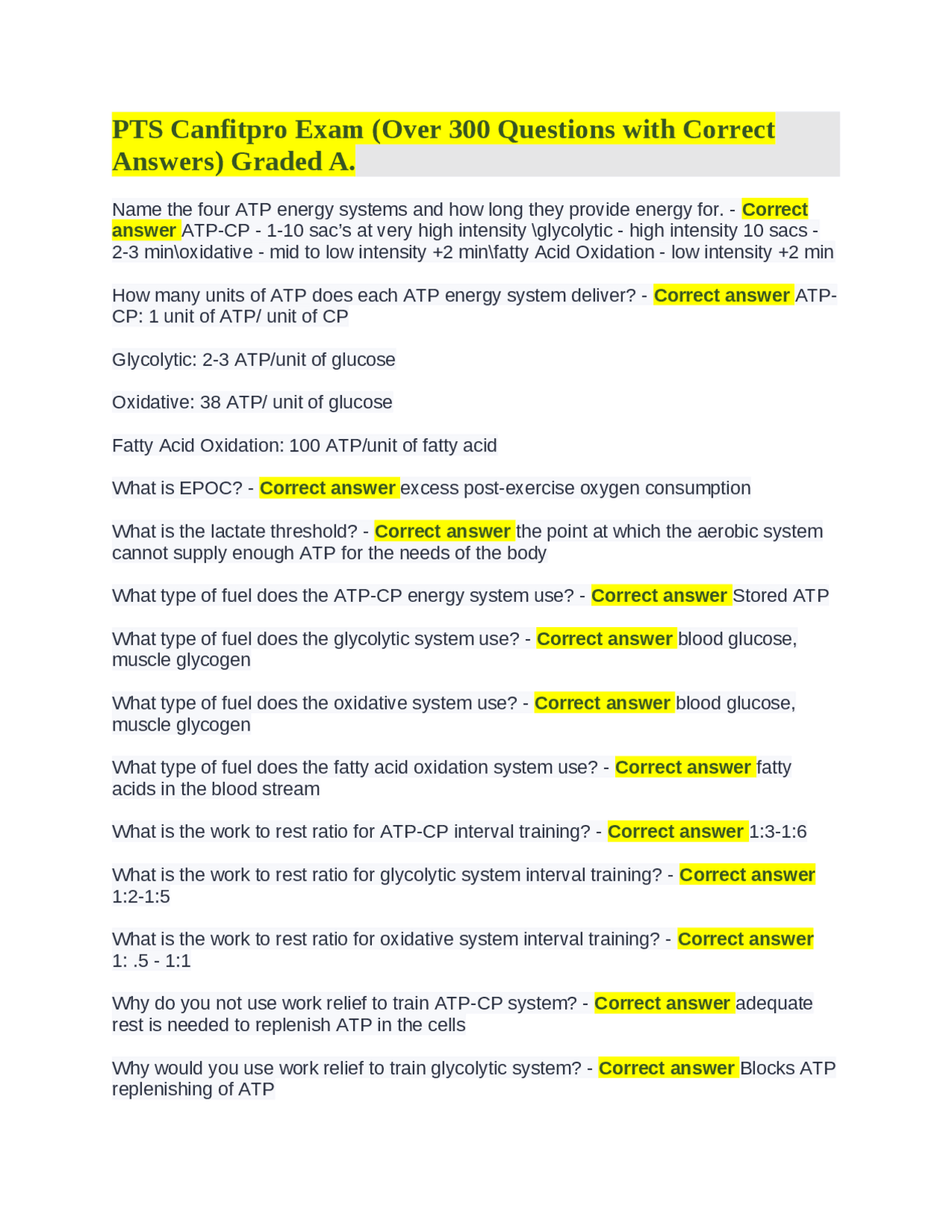 PTS Canfitpro Exam (Over 300 Questions with Correct Answers) Graded A ...