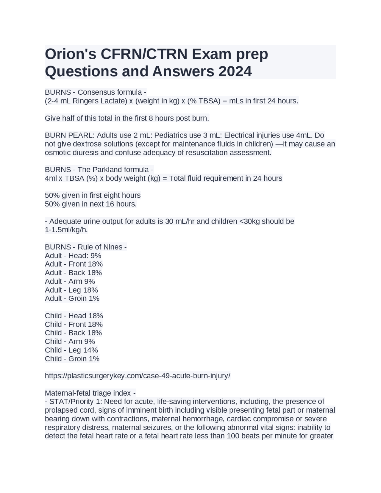 Orion's CFRN/CTRN Exam prep Questions and Answers 2024 | Exams Nursing ...