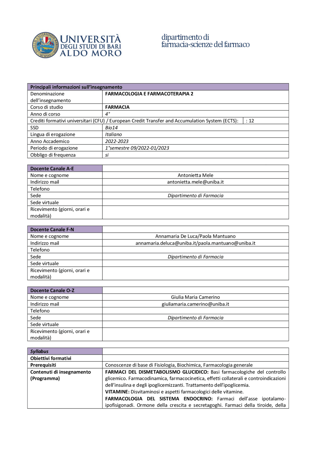 programma farmacologia | Schemi e mappe concettuali di Farmacologia | Docsity