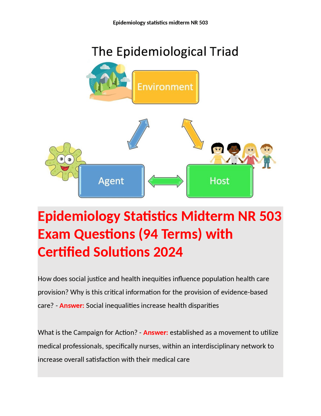Epidemiology Midterm Review: Key Concepts and Definitions | Exams Epidemiology | Docsity