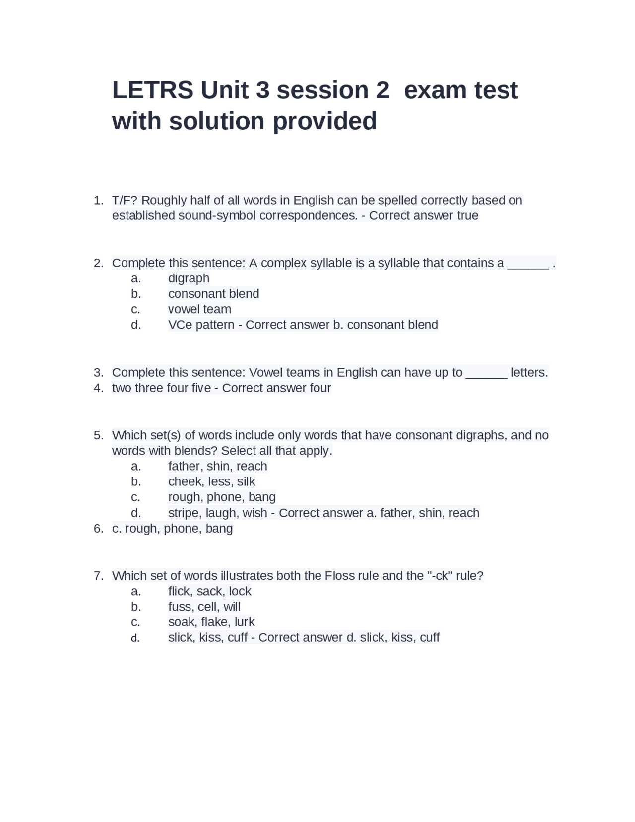 LETRS Unit 3 Session 2 Exam: Phonetics and Spelling | Exams English ...