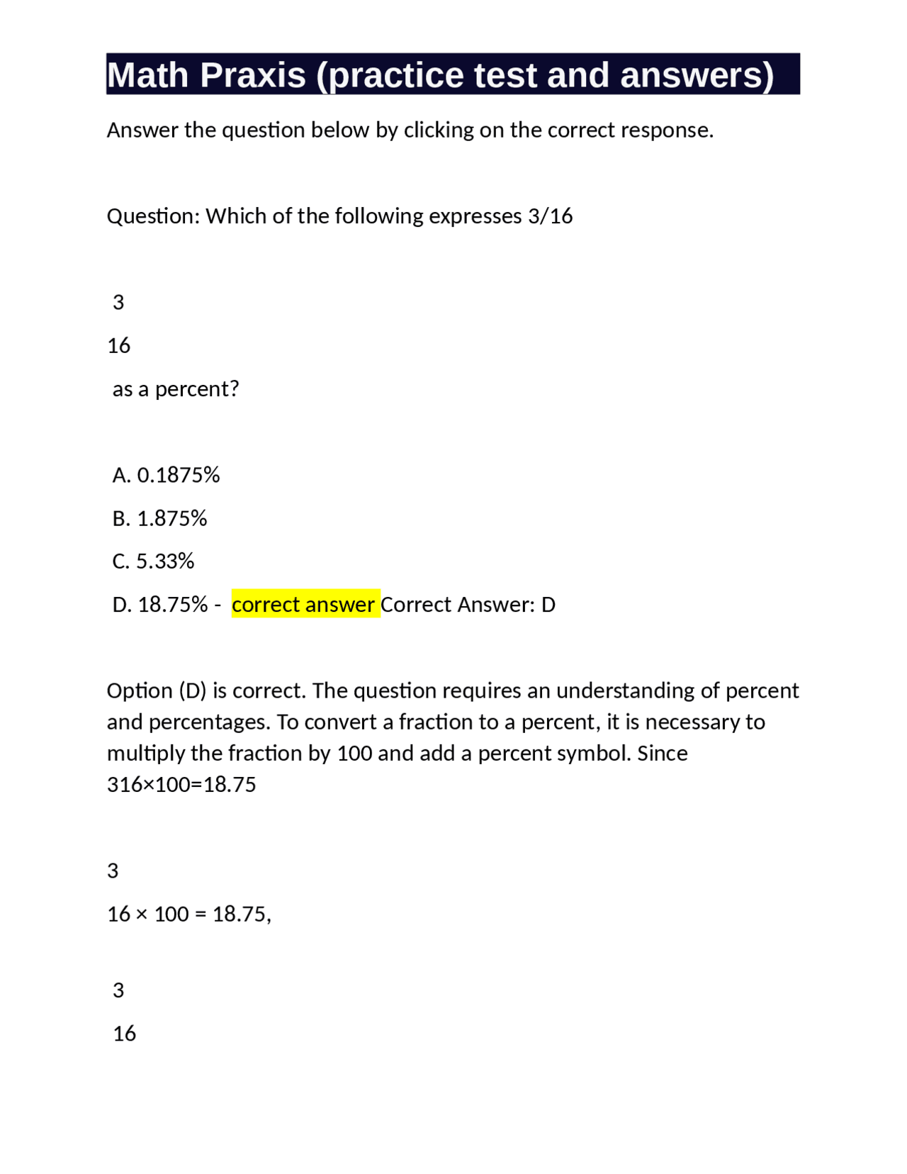 Math Praxis: Practice Test with Answers | Exams Mathematics | Docsity