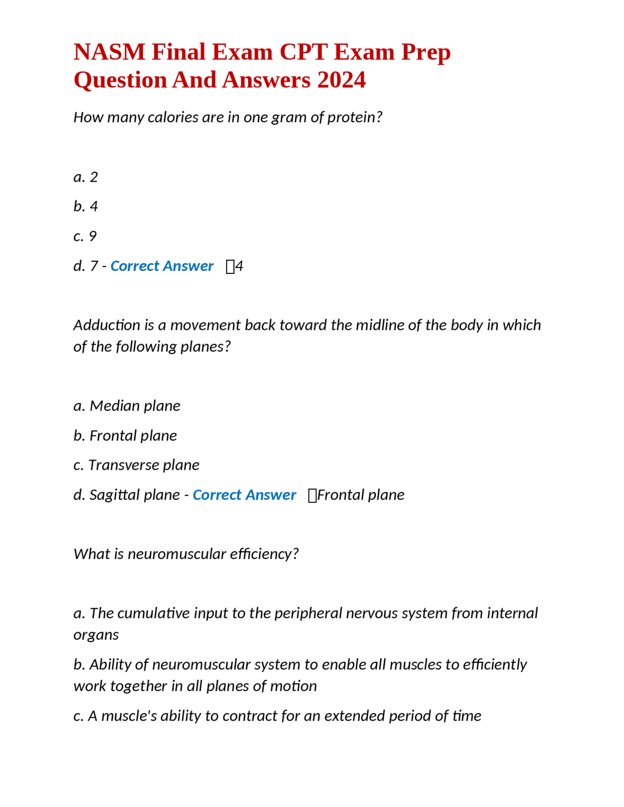 NASM Final Exam CPT Exam Prep Question And Answers 2024 | Exams Nursing ...