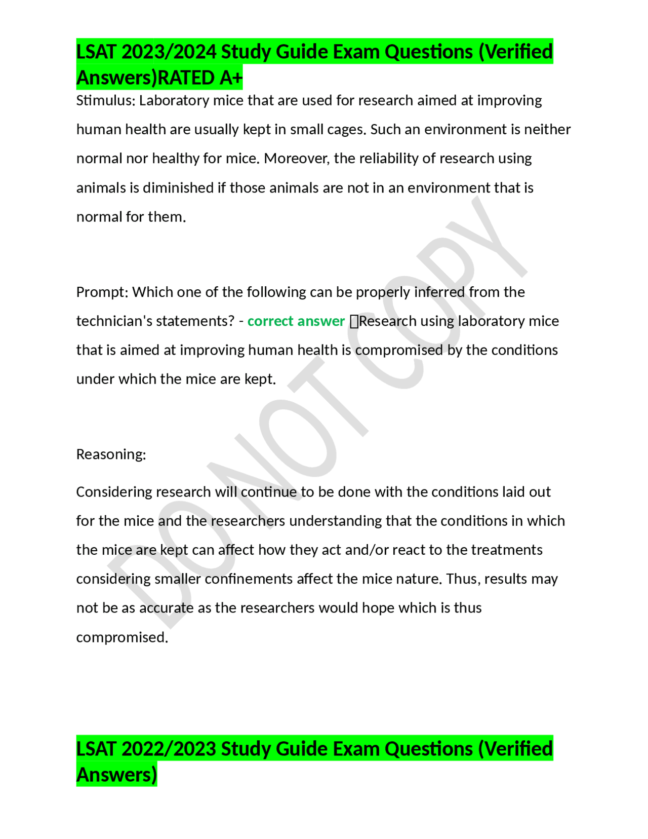 LSAT 2023/2024 Study Guide Exam Questions (Verified Answers)RATED A+ ...