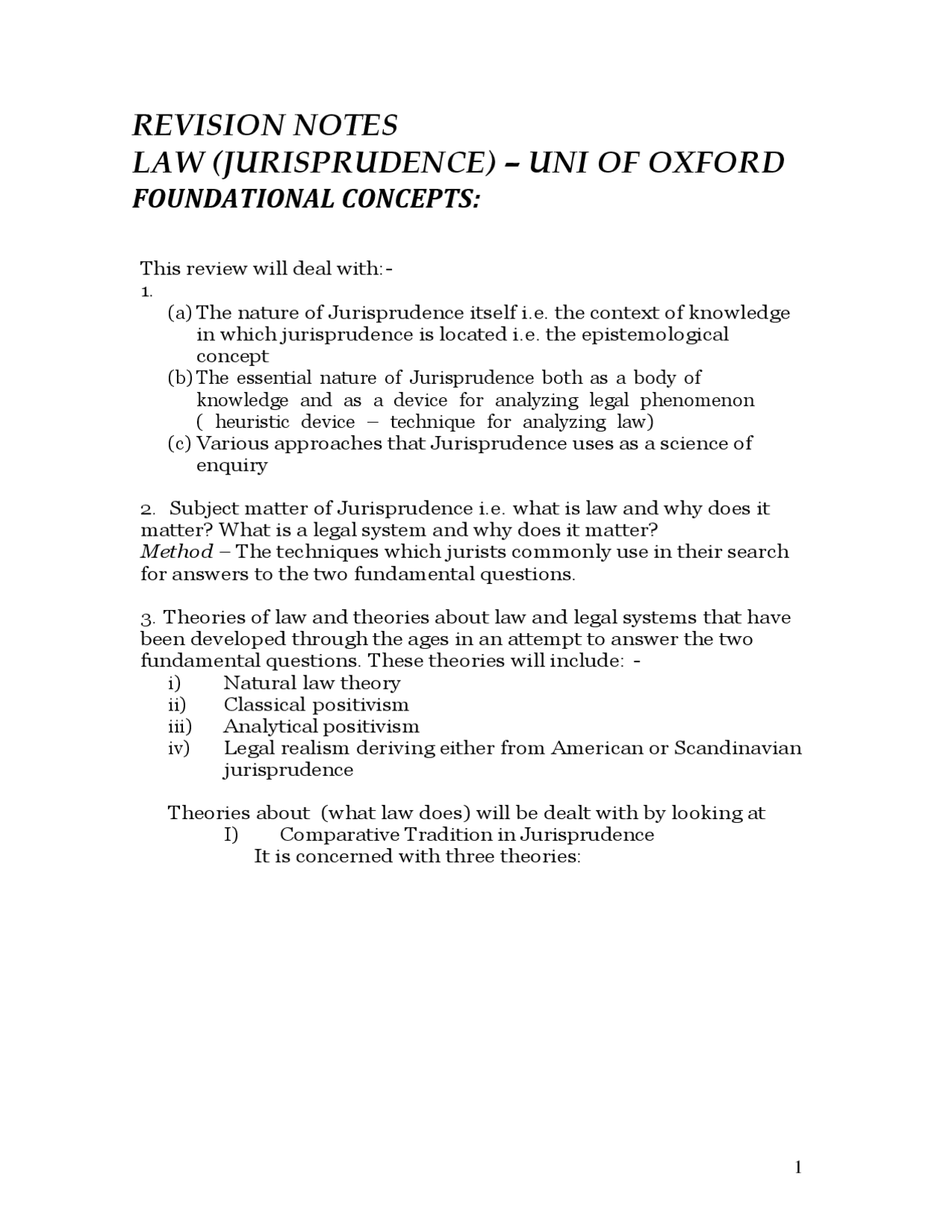REVISION NOTES LAW (JURISPRUDENCE) - UNI OF OXFORD FOUNDATIONAL ...