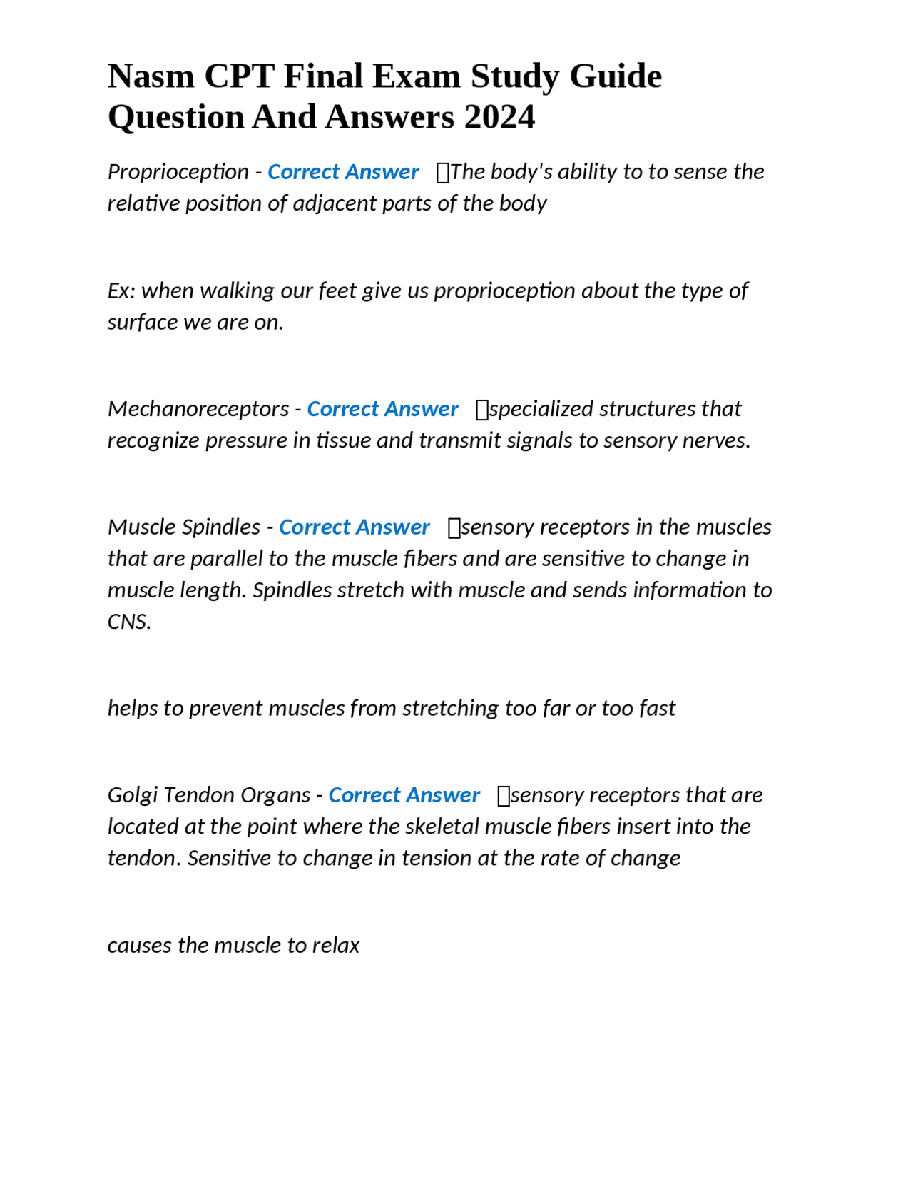 Nasm CPT Final Exam Study Guide Question And Answers 2024,. | Exams ...