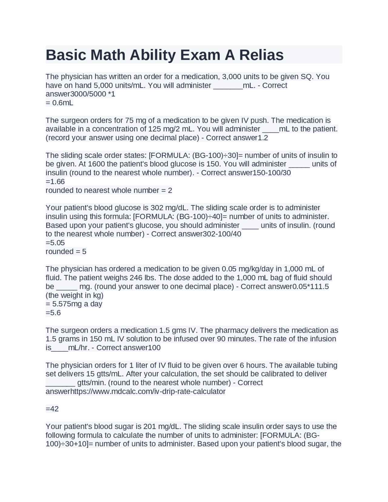 Math Problems for Healthcare Professionals: Dosage Calculations | Exams ...