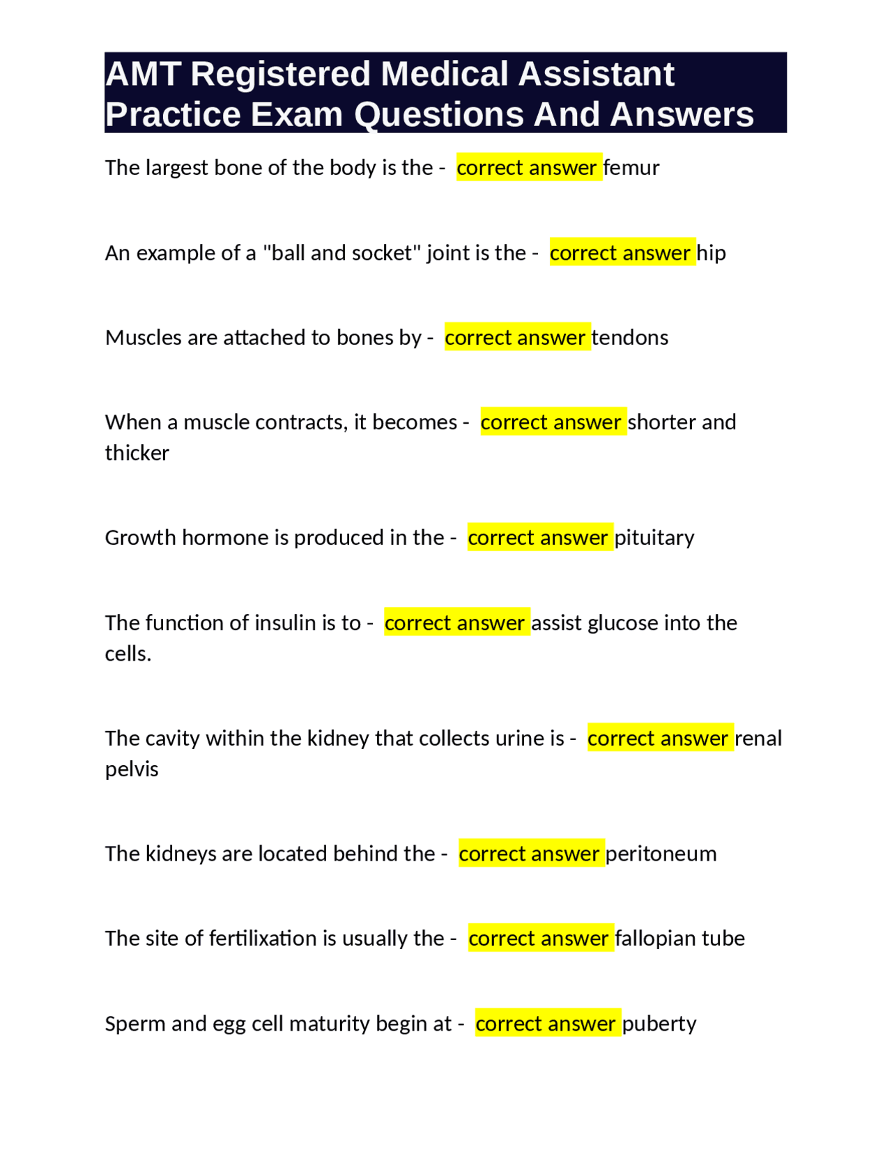 AMT Registered Medical Assistant Practice Exam Questions And Answers ...