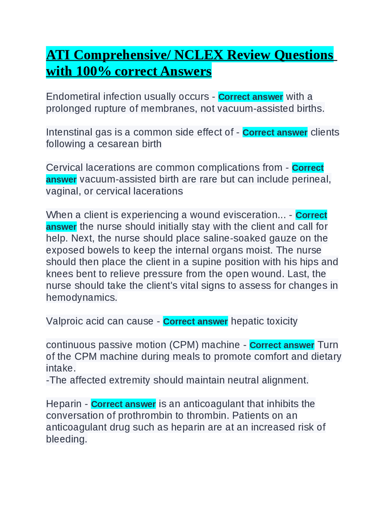 Medical Information: Postpartum Complications and Lab Values | Exams ...