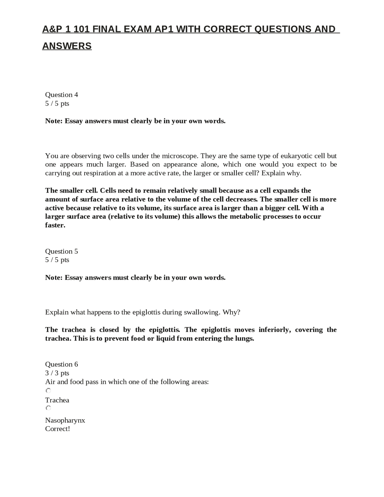 A&P Exam AP1: Anatomy and Physiology Final Exam Questions and Answers ...