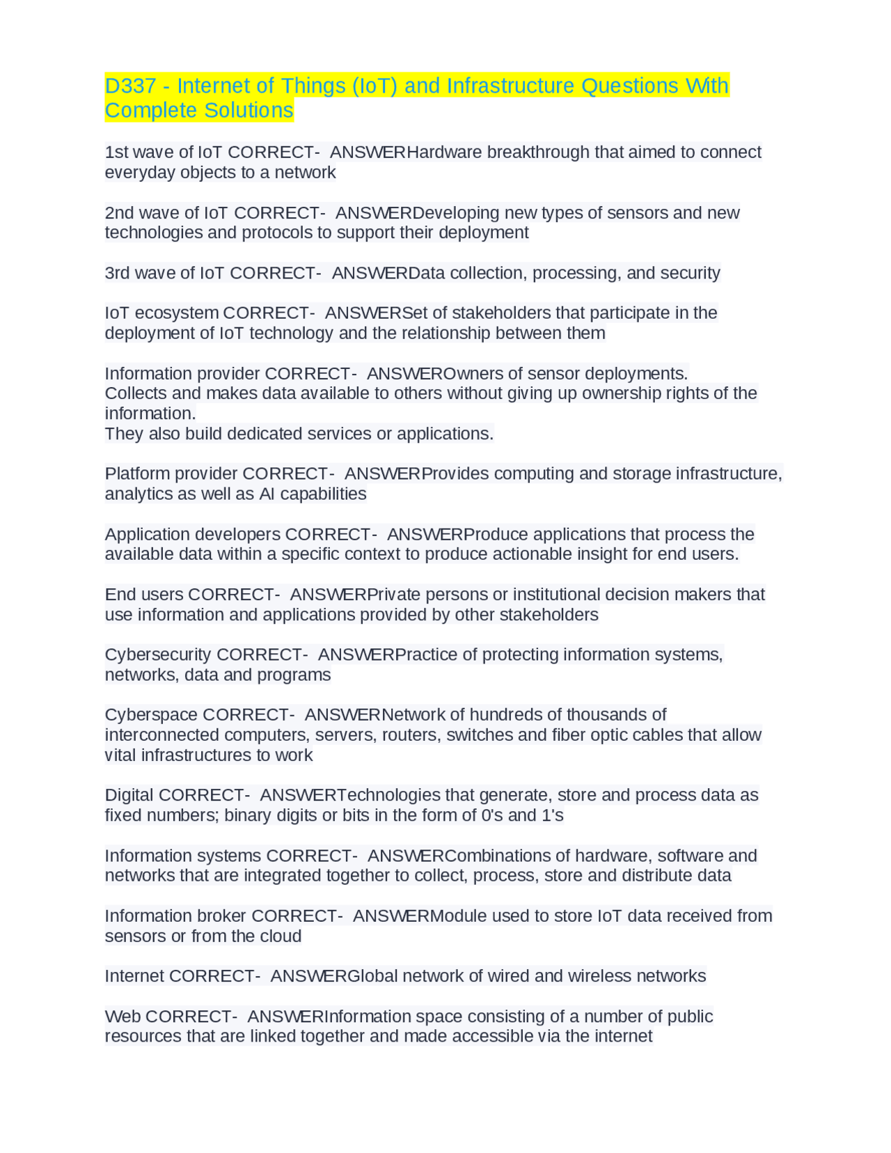 Internet of Things (IoT) and Infrastructure: Comprehensive Questions ...