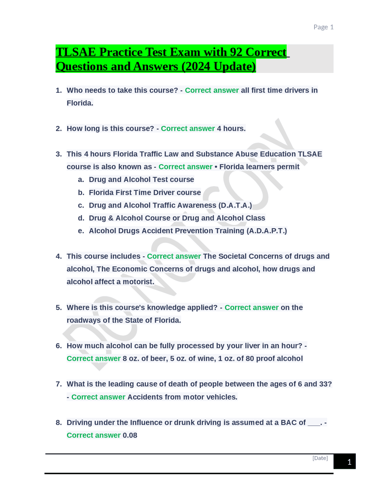 Florida Traffic Law and Substance Abuse Education: TLSAE Course for ...