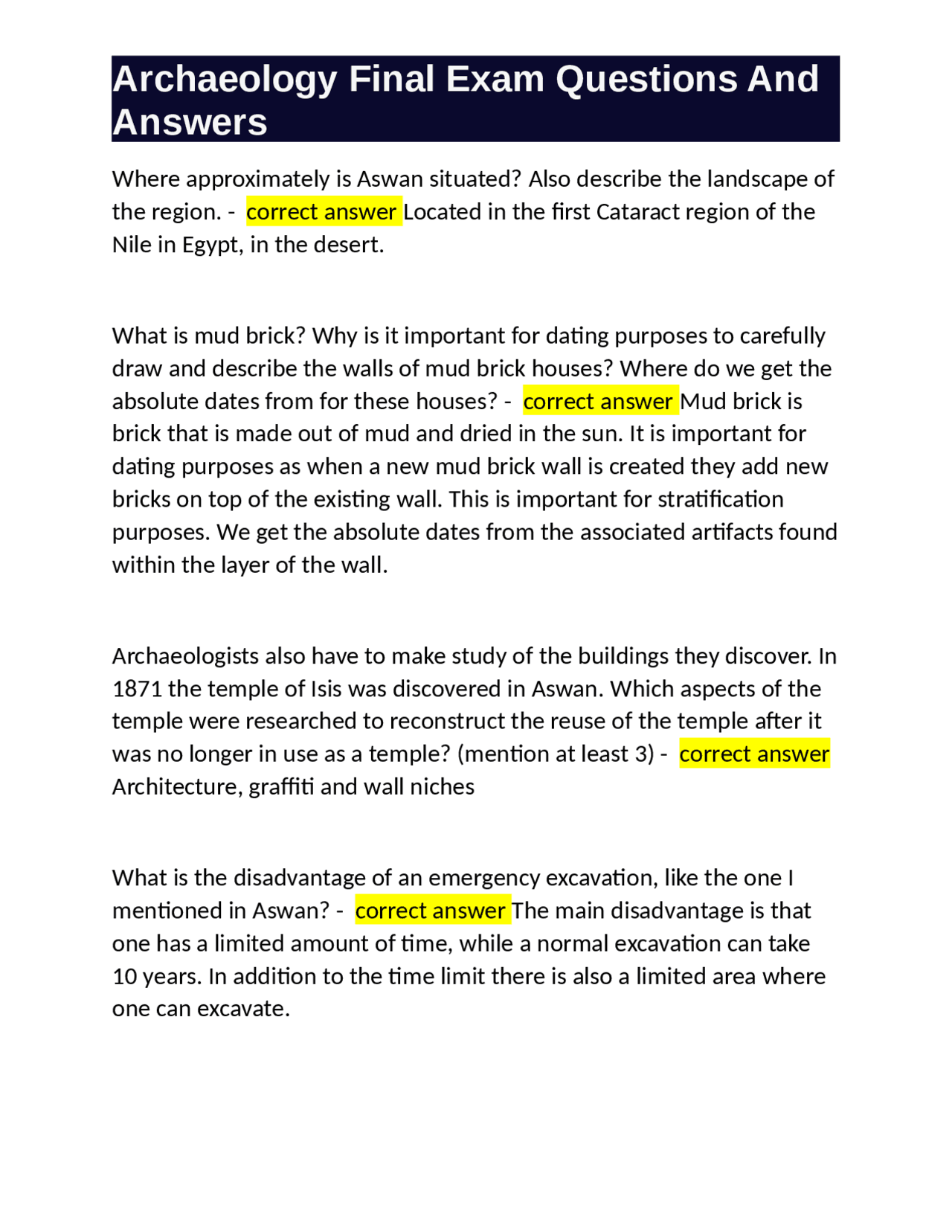 Archaeology Final Exam Questions And Answers | Exams Environmental ...
