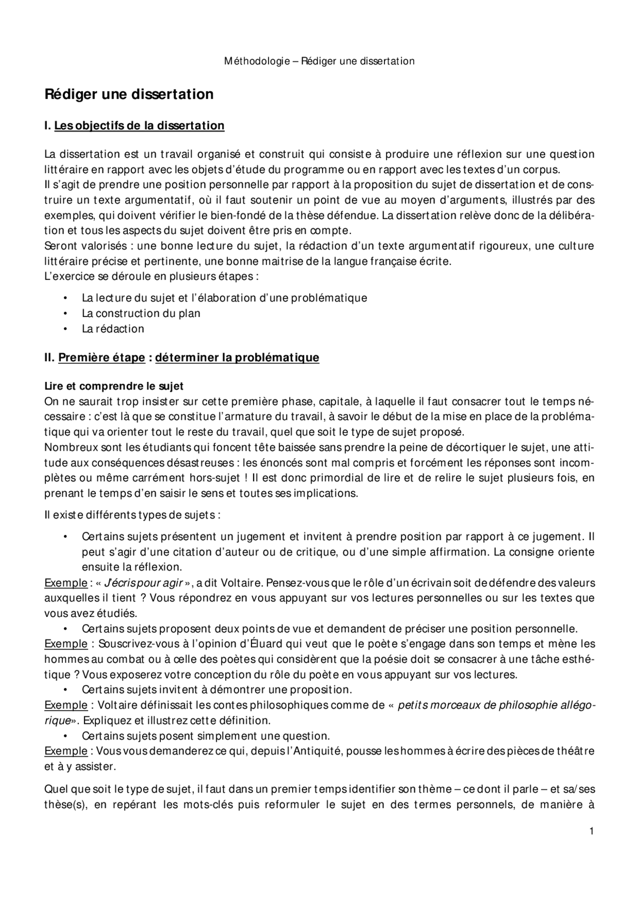 comment rédiger une dissertation | Notes Français | Docsity