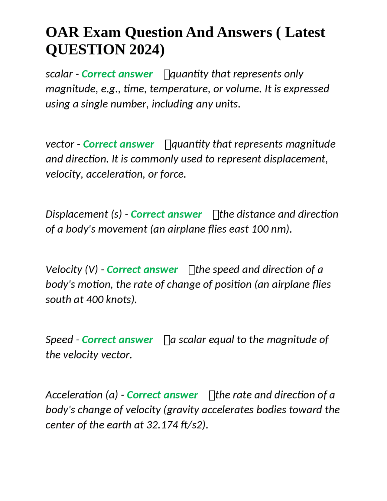 OAR Exam Questions and Answers for Aviation Studies (Latest 2024 ...