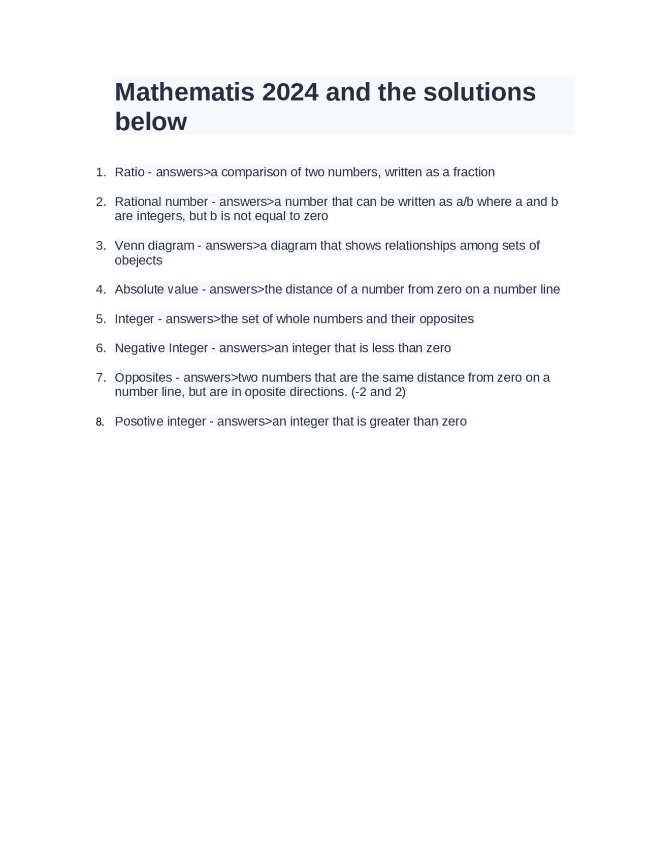 Mathematical Concepts and Their Definitions | Exams Mathematics | Docsity